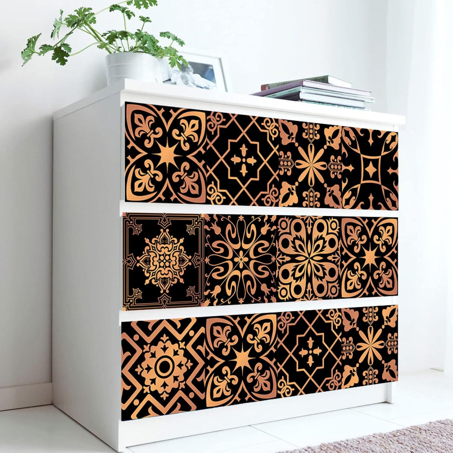 Amazon.com: Stylish Tile Stickers 15cm x 15cm Bathroom Black Gold 10psc ...