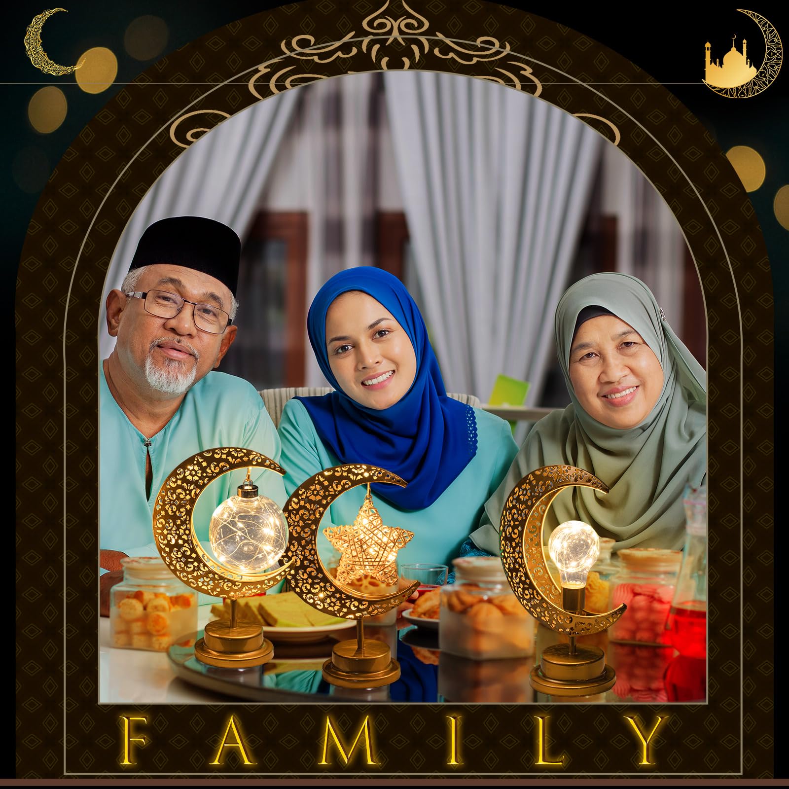 Snapklik.com : 3 Pcs Ramadan Decorations For Home Rustic Moon Lamp ...