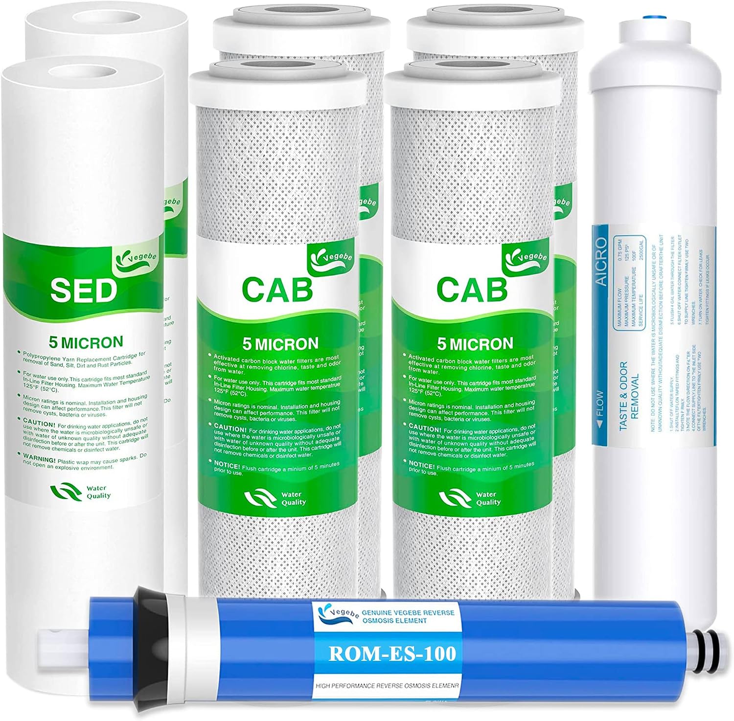 Amazon.com: Vegebe 1-5 Stage 100 GPD RO Water Filter Set Replacement ...