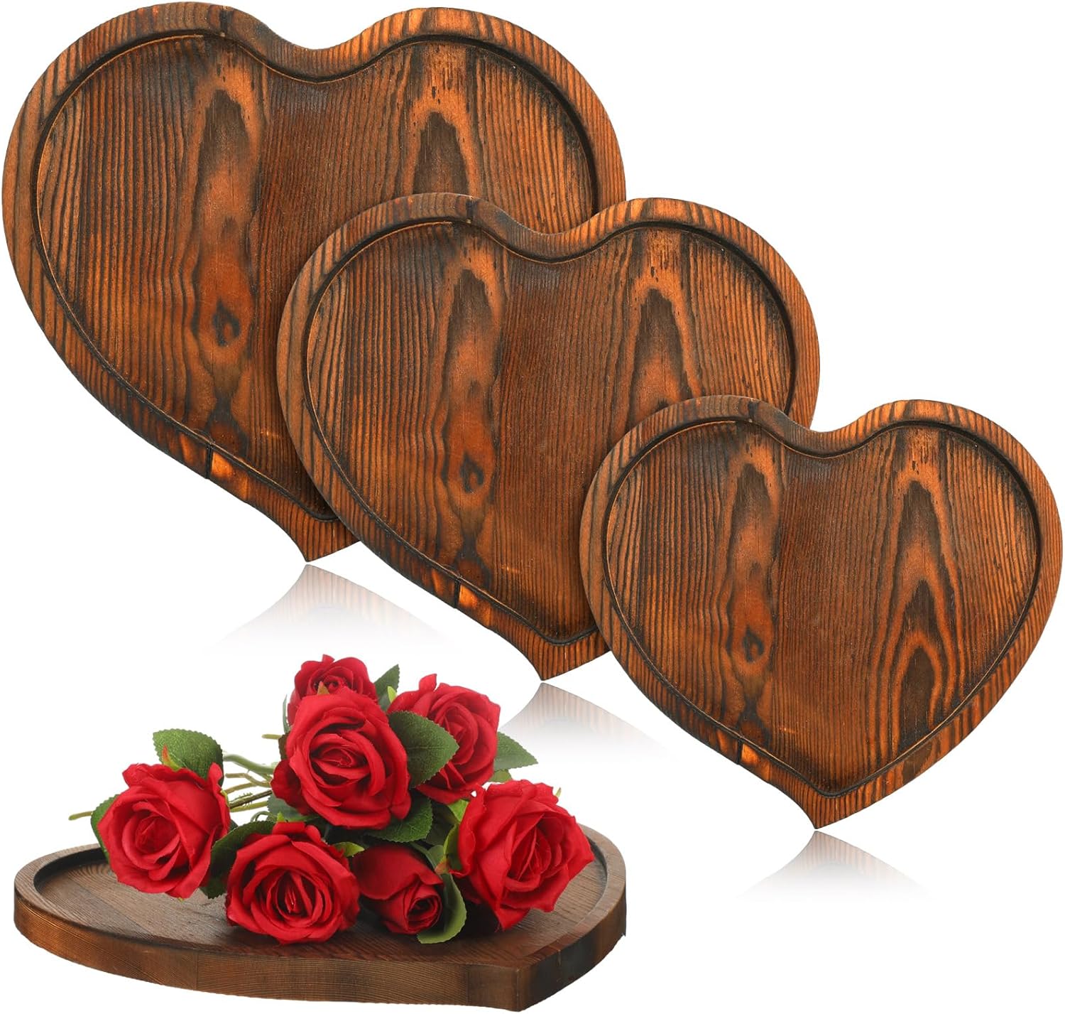 Amazon.com | Nitial 3 Pcs Valentine's Day Heart Tray Wooden Heart ...