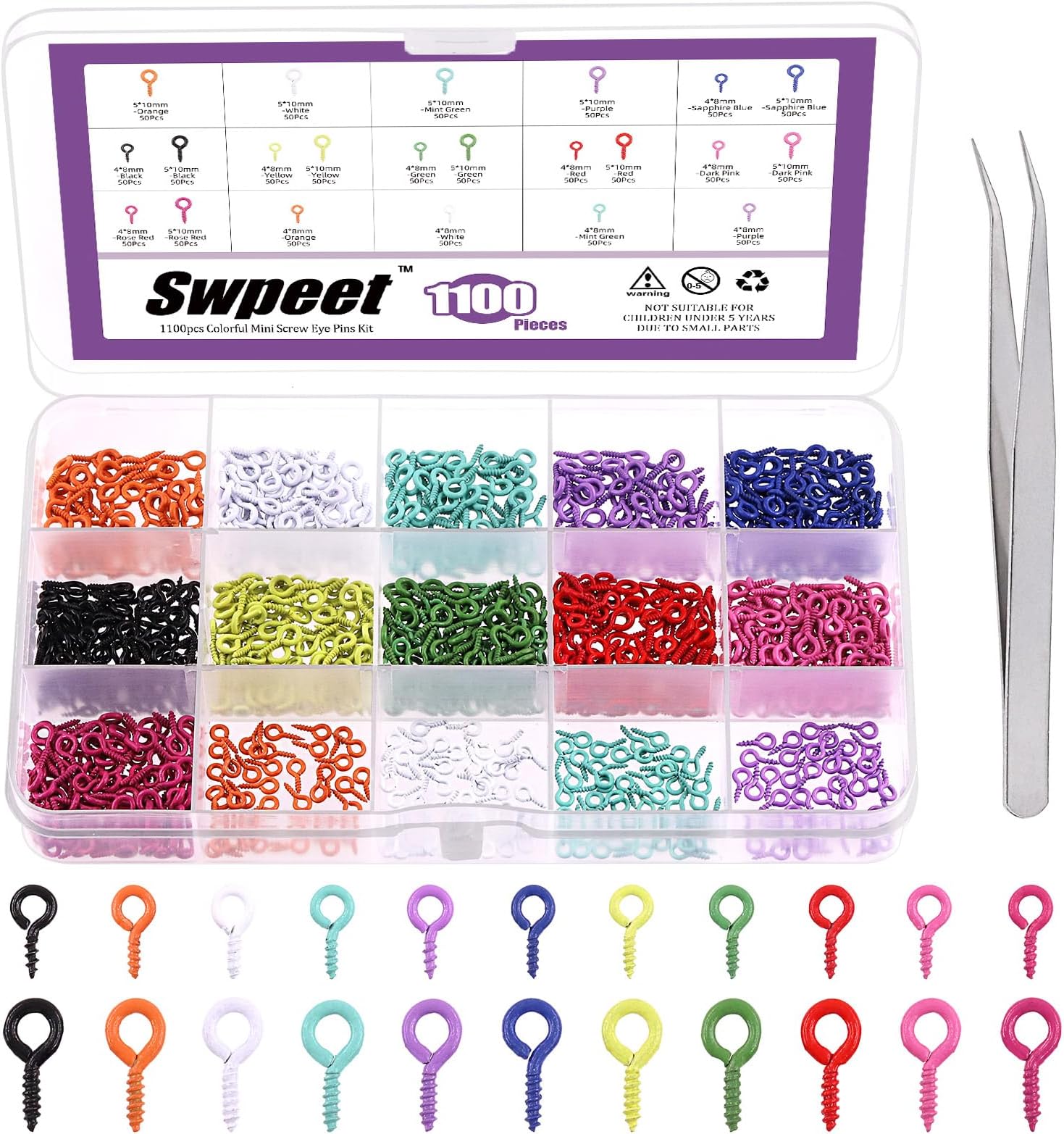 Amazon.com: 200Pcs Colorful Small Screw Eye Pins, Eye Screw Clasps ...