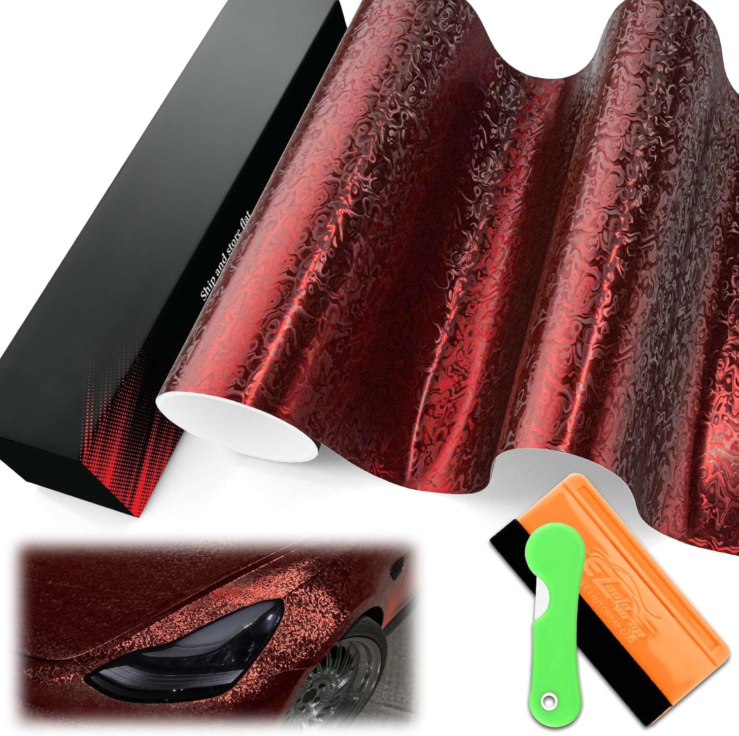 Amazon.com: 1FTx5FT PET Damascus Forged Satin Dark Red Vinyl Wrap Auto ...