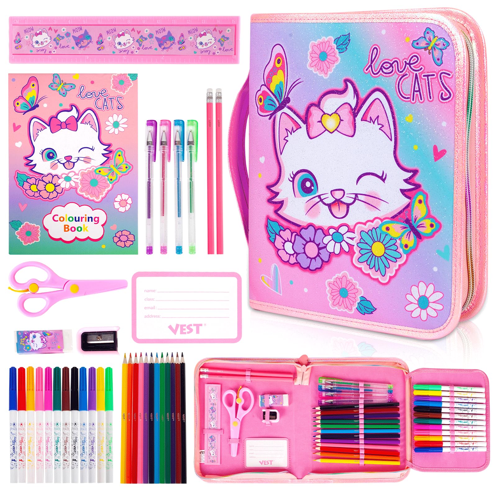 Amazon.com: Cat Markers Set with Glitter Pencil Case & Stationery, Art ...