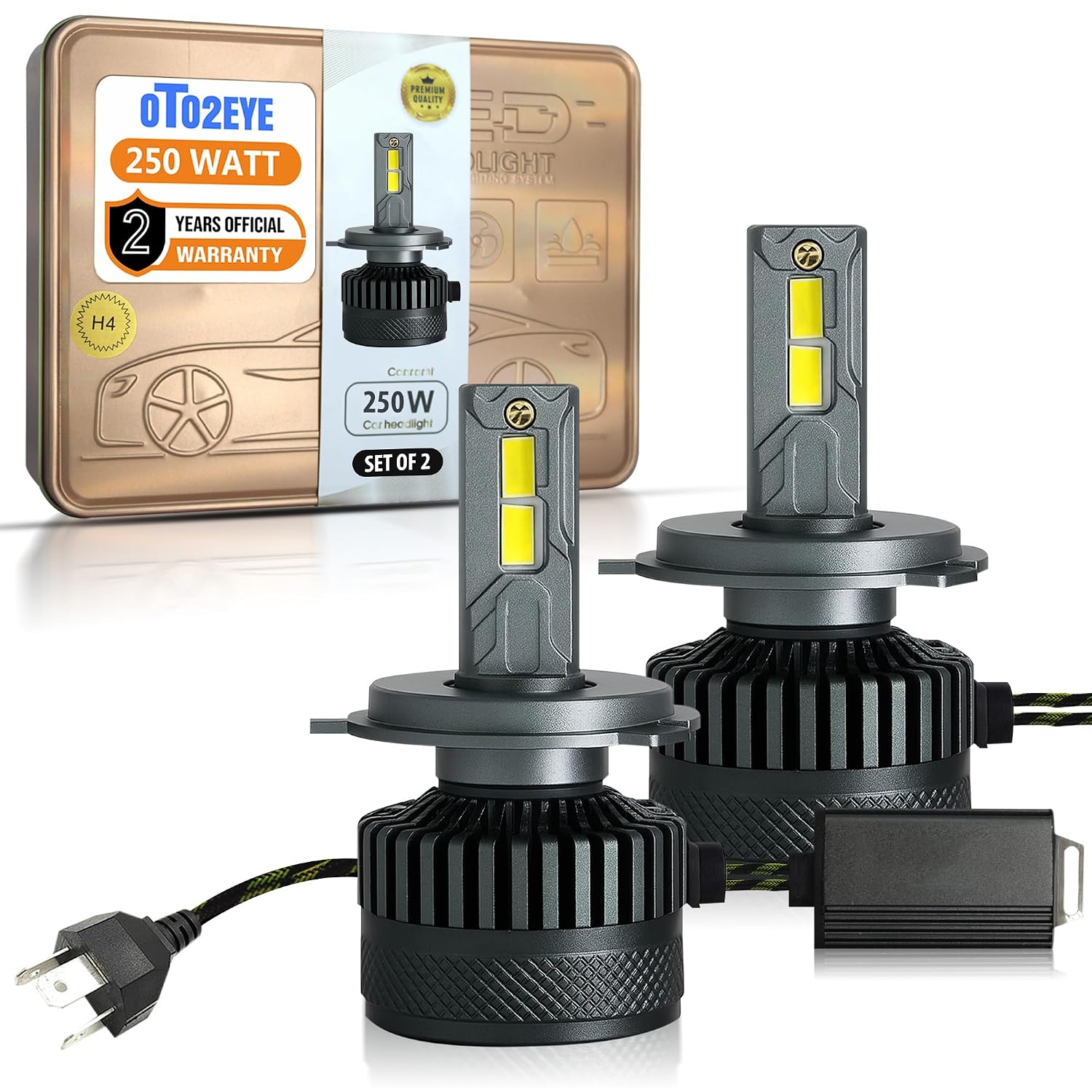 OTO2EYE H4 LED Headlight Bulbs, 250W, 25000 Lumens, Super Bright ...
