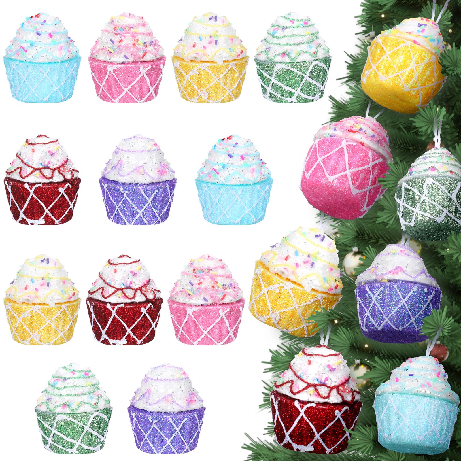 Amazon.com: Vercraft 12 Pcs Cupcake Ornaments Set Christmas Cupcake ...