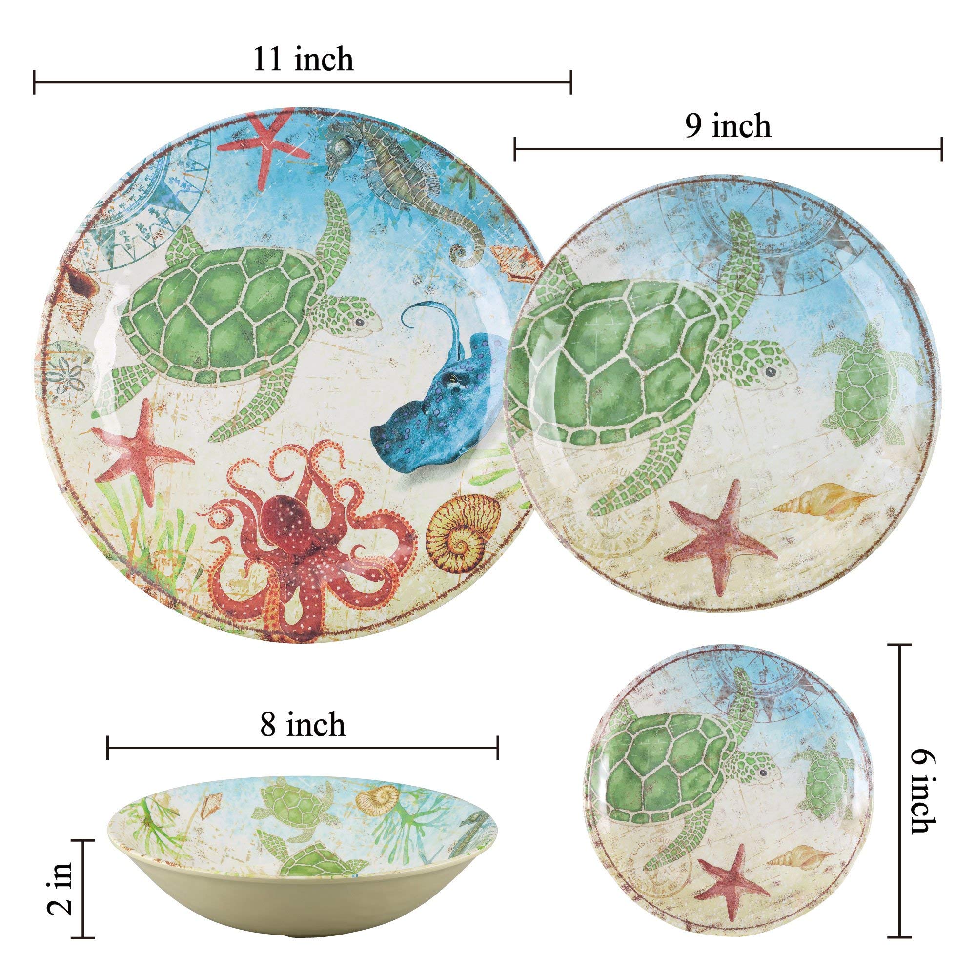 Snapklik.com : UPware 16 Piece Sea Turtle Melamine Dinnerware Sets