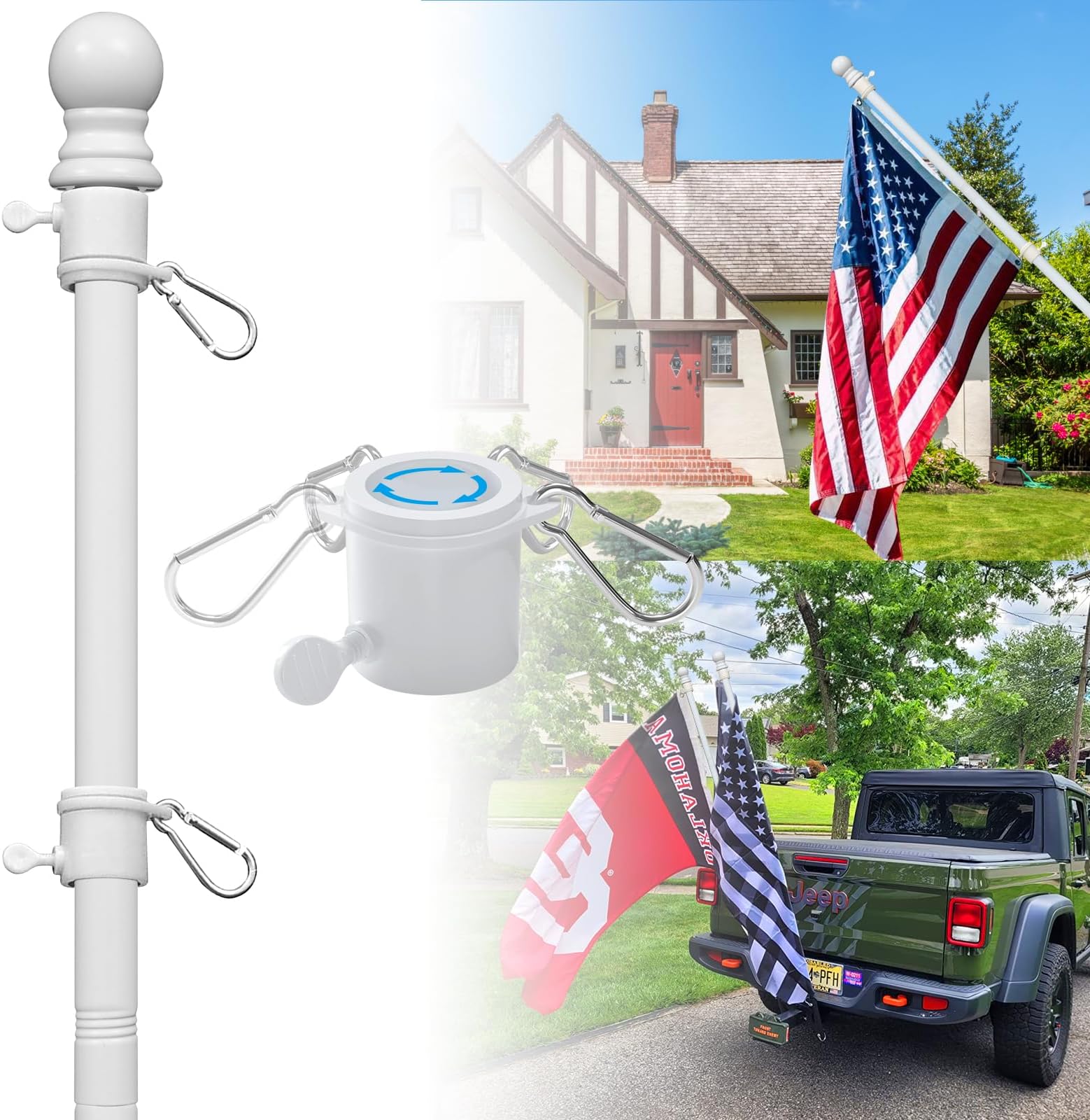 Amazon.com : House Flag Pole Kit - 6ft Tangle Free Heavy Duty Flag ...
