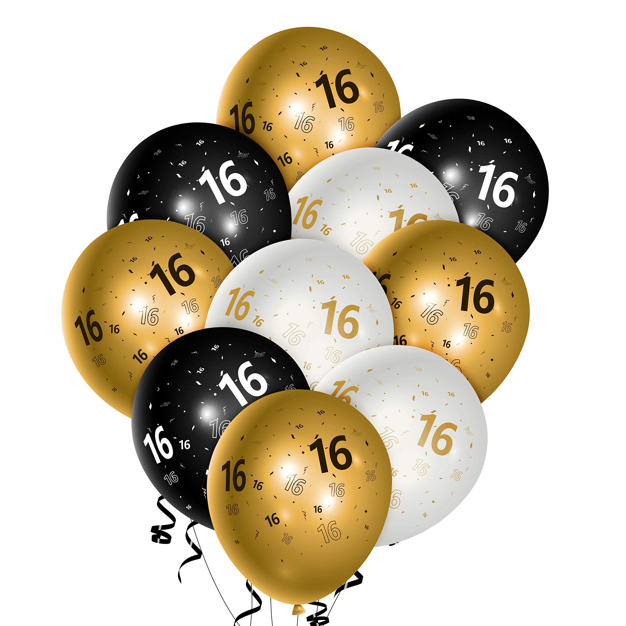Buy WATINC 36Pcs 16th Birthday Latex Balloons, 12inch Black Gold White ...