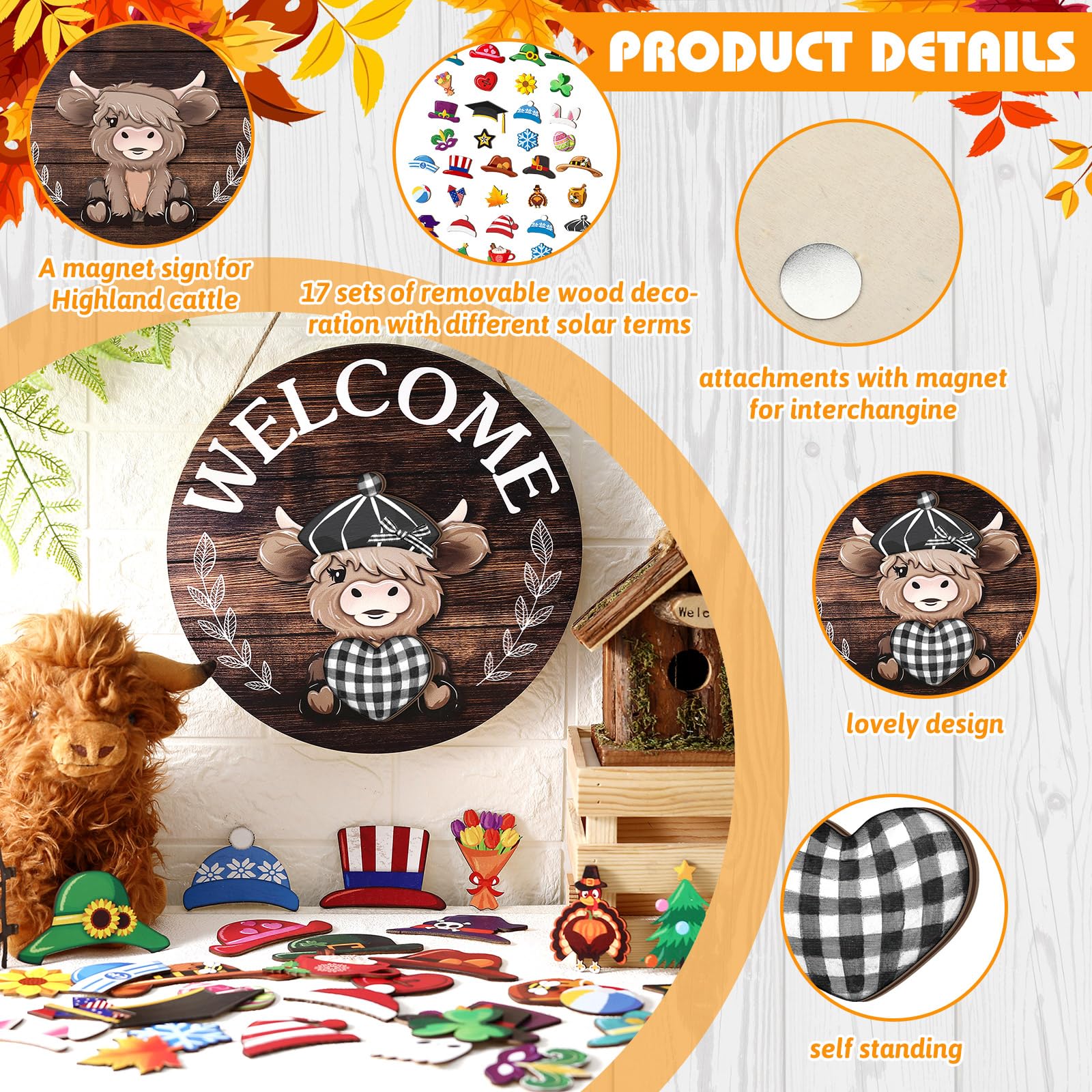 Snapklik.com : 35 Pcs Holiday Interchangeable Highland Cow Welcome Sign ...