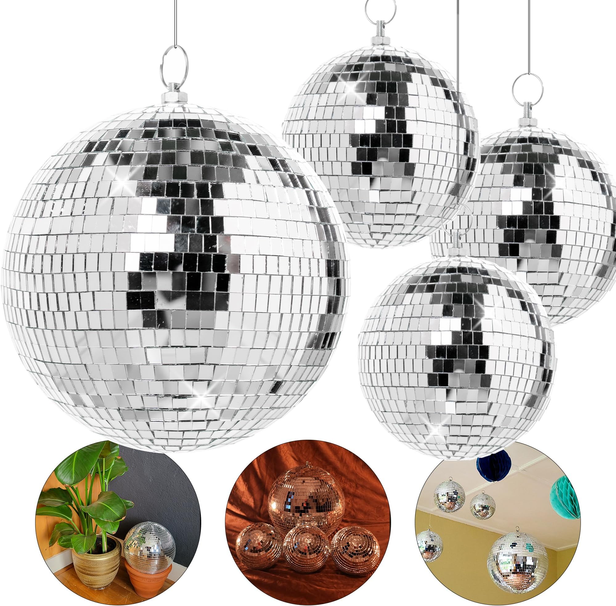 Amazon.com: Pack of 4 Large Disco Balls - Disco Ball Set - Hanging Disco Balls Decor - Large ...