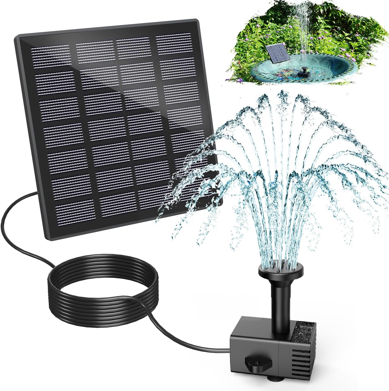 Amazon.com: Sunlitec Solar Fountain with Panel Water Pump for Bird Bath ...