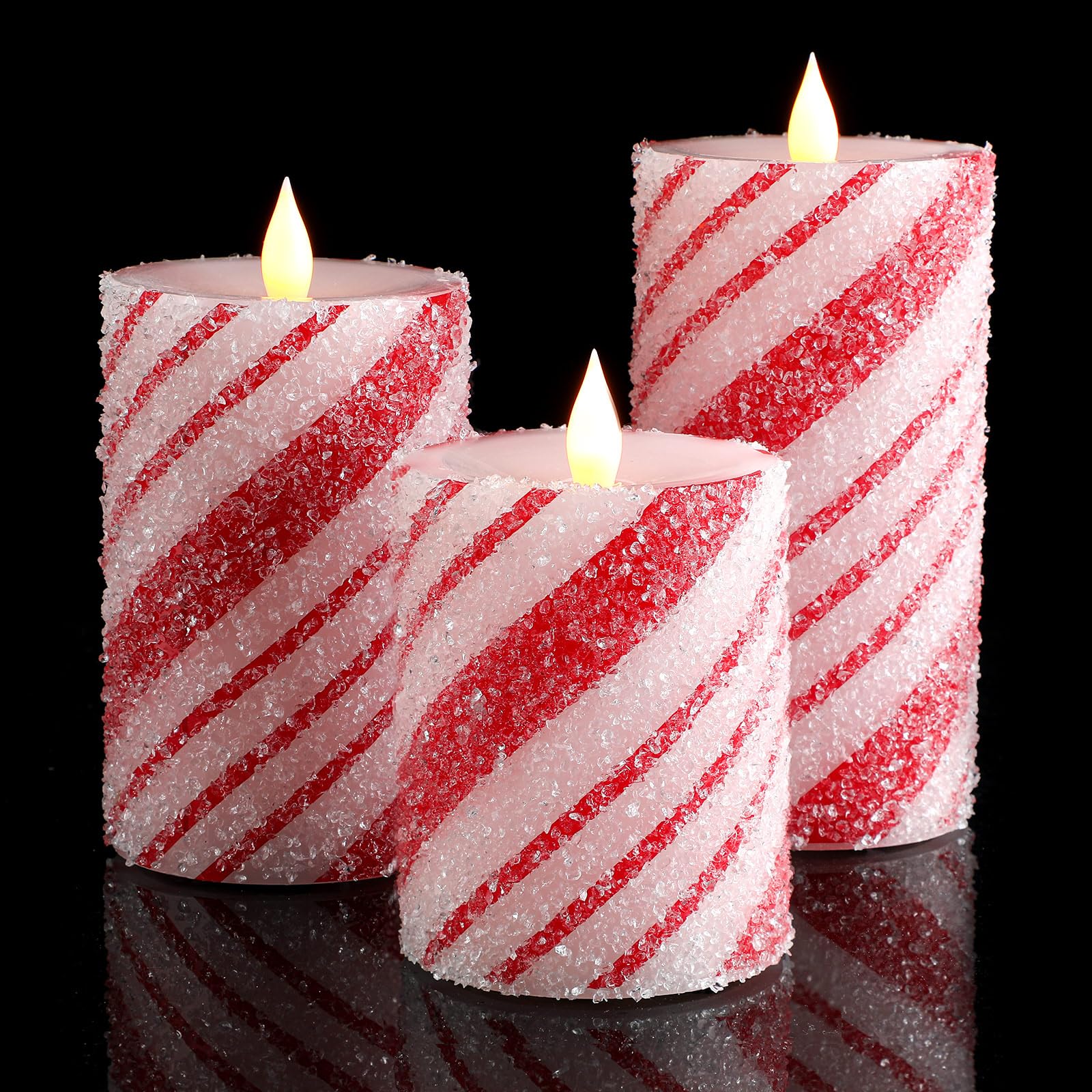 Snapklik.com : 3 Pcs Christmas Flameless Pillar Candles LED Candy Cane ...