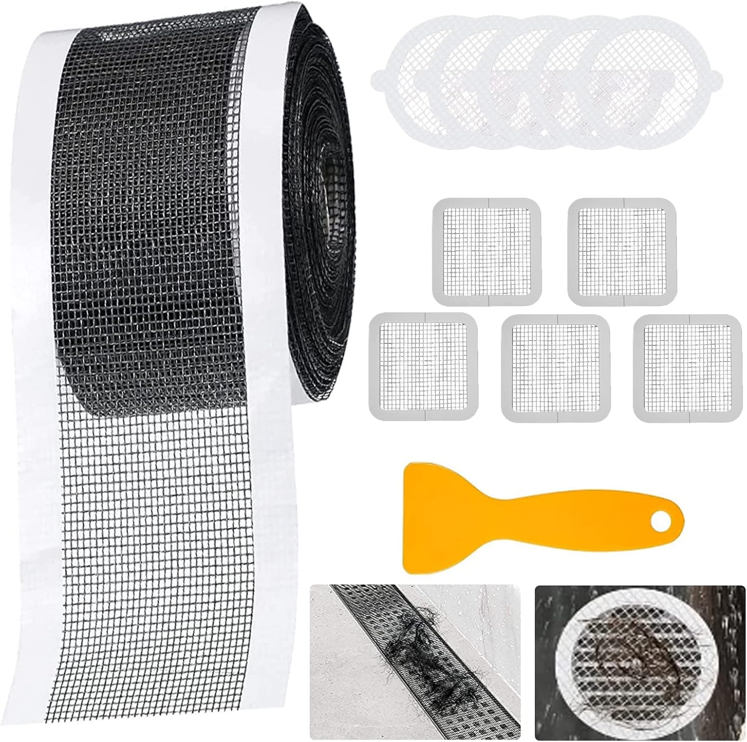 Drain Filter Set, Disposable Shower Drain Adapter,One Roll of Straight ...