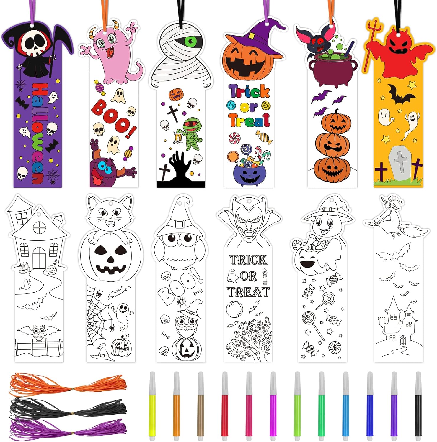 Amazon.com: 120PCS Halloween Color Your Own Bookmarks, 12 Styles ...