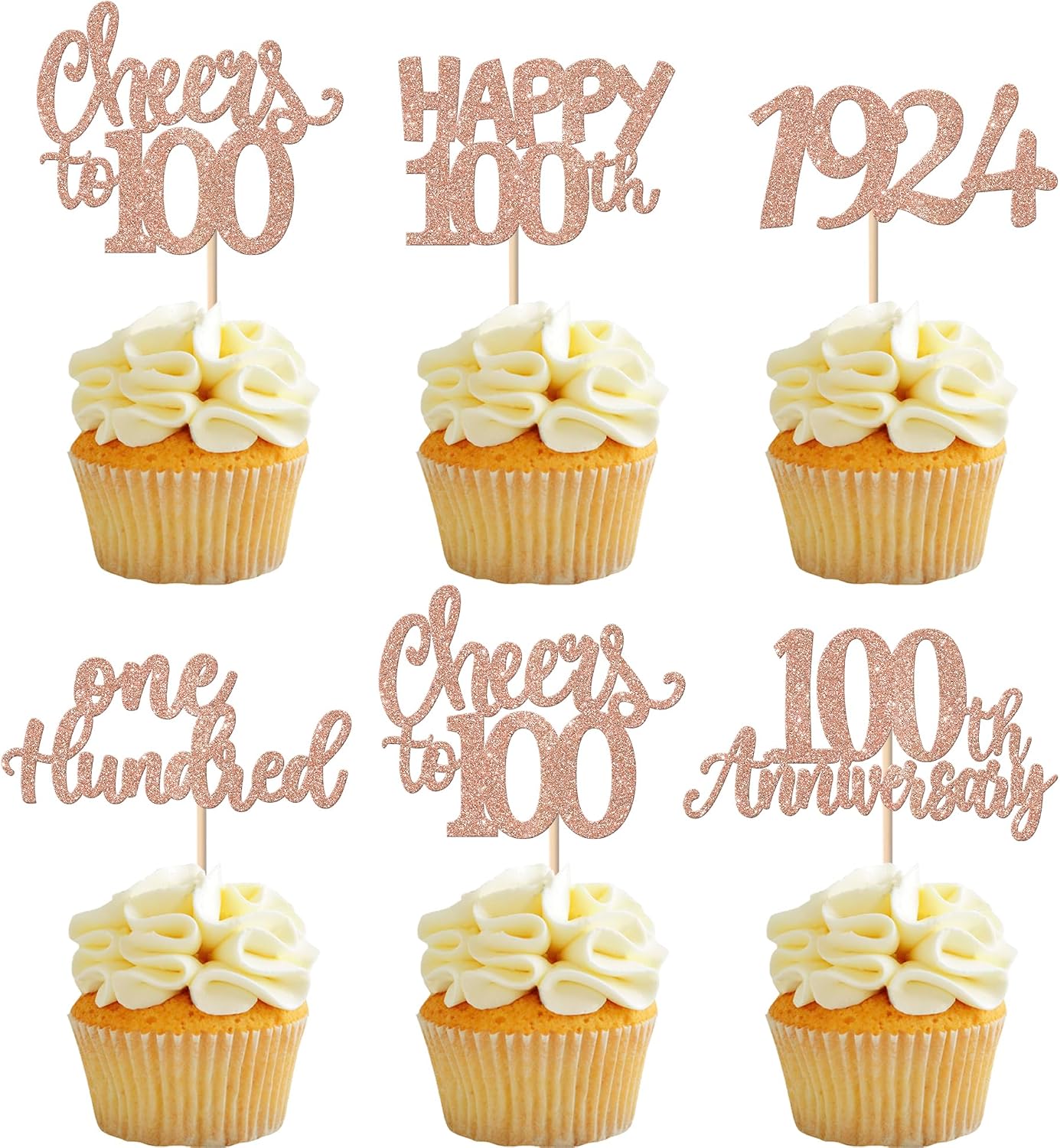 Amazon.com: Rsstarxi 30 Pack Happy 100th Birthday Cupcake Toppers Rose ...