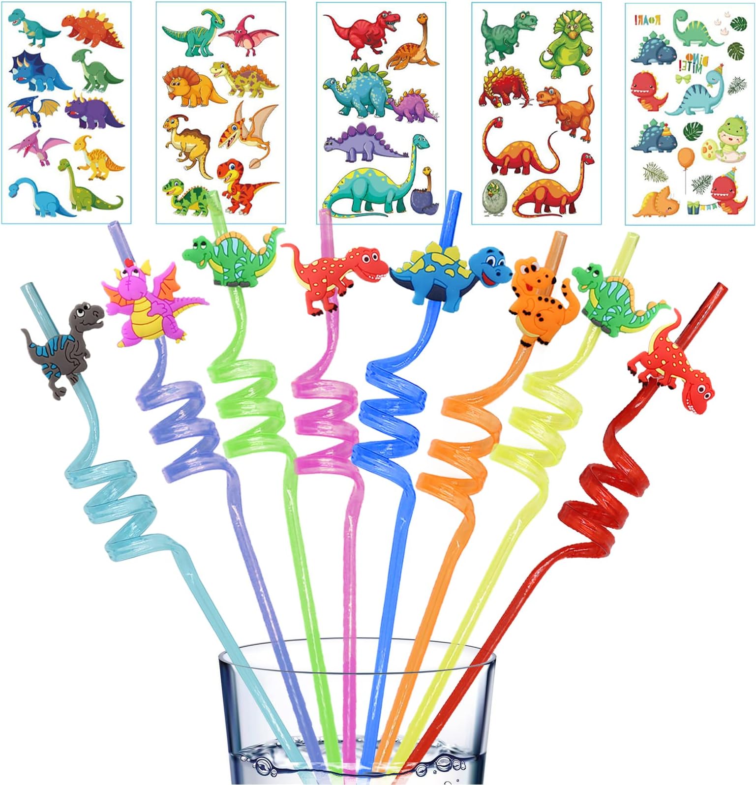 Amazon.com: ULIFEMALL Reusable Drinking Straws, Dinosaur Party Favors ...