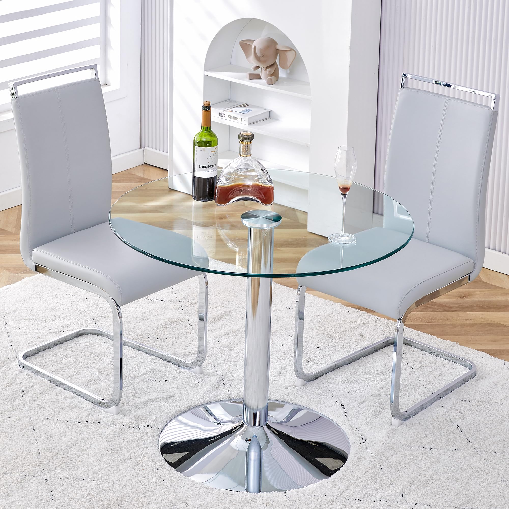 Amazon.com - gopop Glass Round Table Set for 2, 3 Piece Dining Table ...
