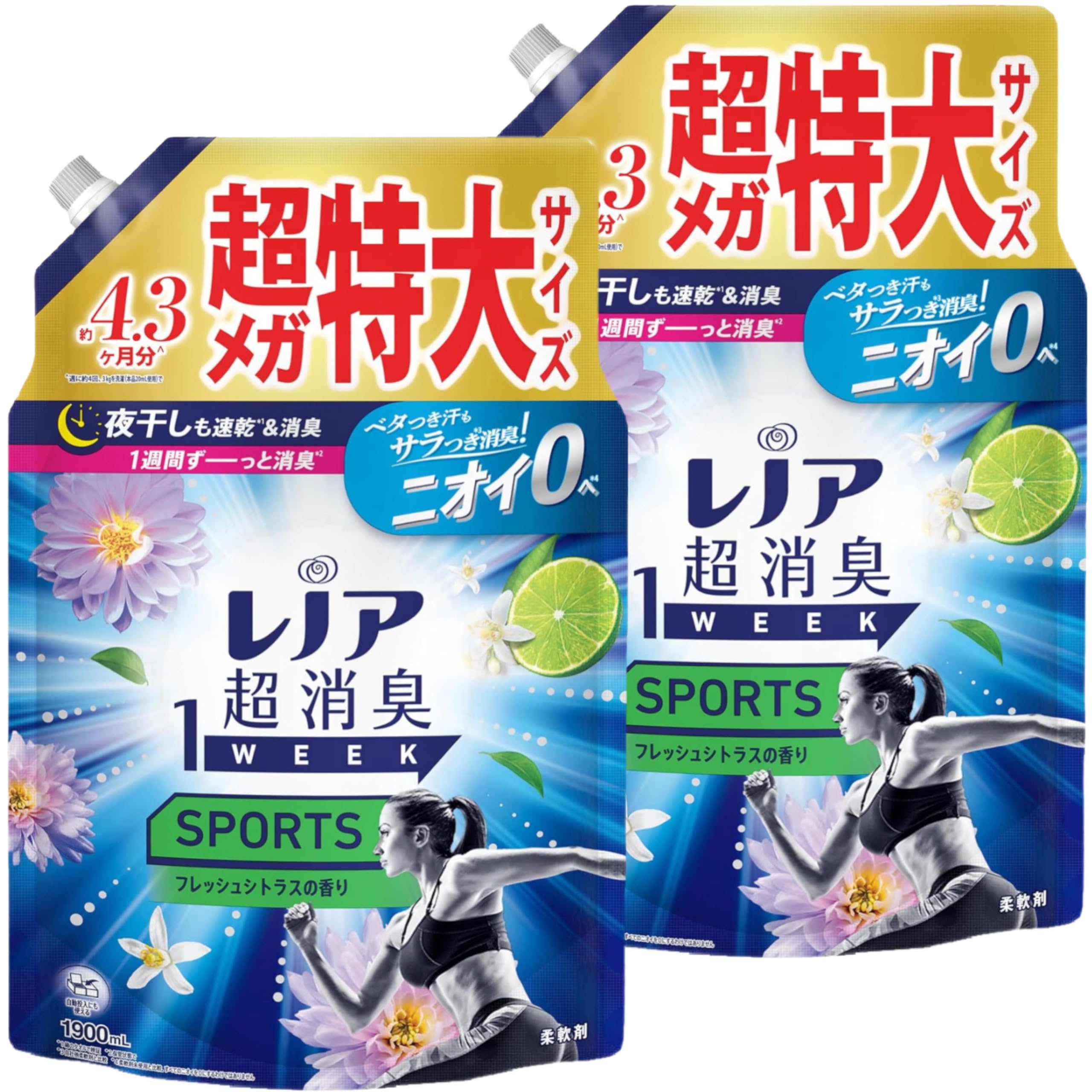 Amazon | 【Amazon.co.jp限定】【大容量・2個セット】レノア 超消臭1WEEK SPORTS フレッシュシトラス 柔軟剤 詰め替え 超メガ特大サイズ 1900ml×2個 ...