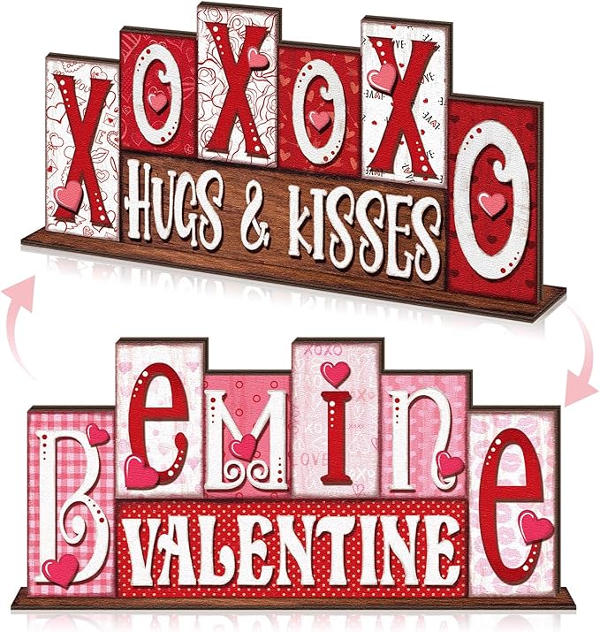 Amazon.com: Yousoontic Valentine's Day Table Decor Reversible Wooden ...