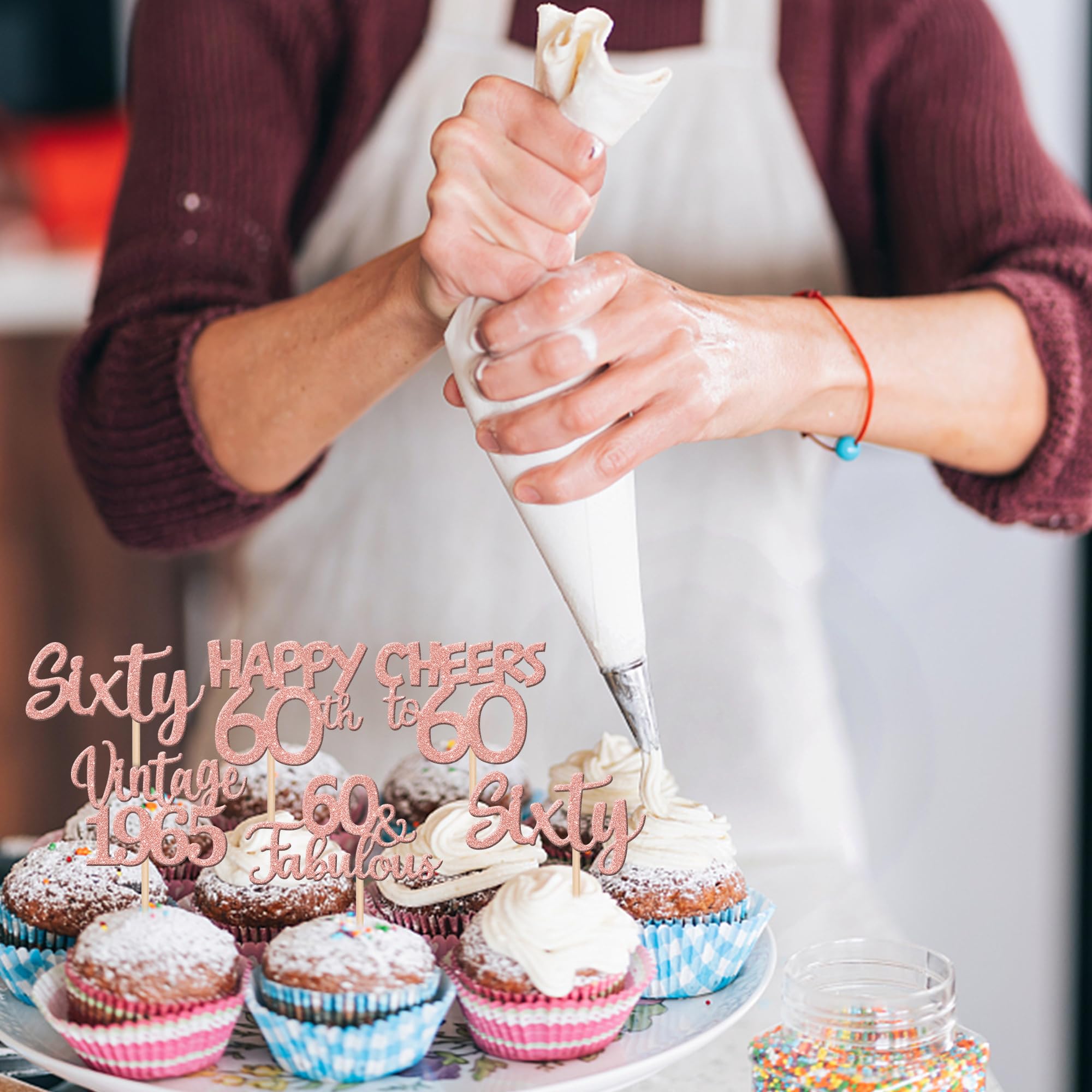 Snapklik.com : 30PCS Vintage 1965 Cupcake Toppers Glitter Sixty 60 ...