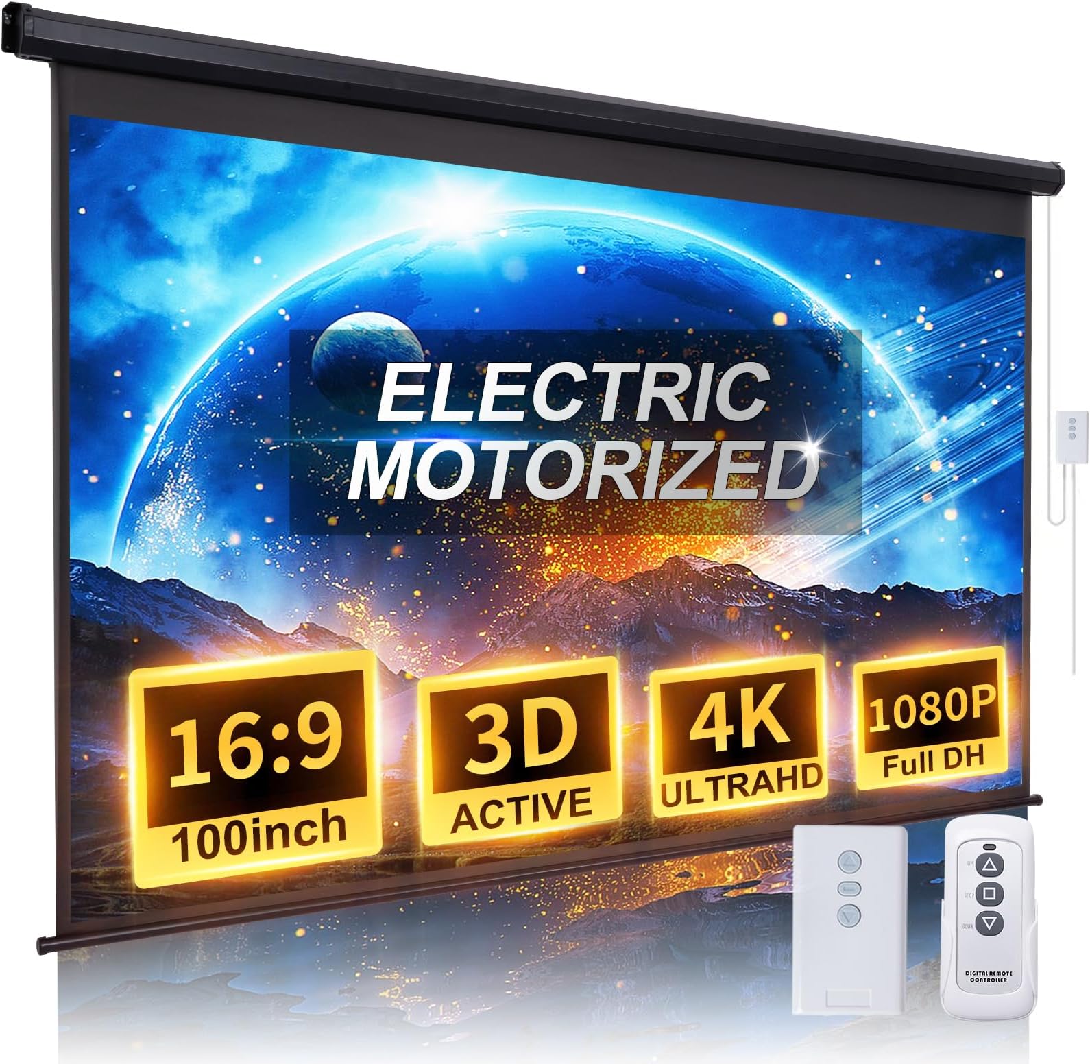 Amazon.com: Motorized Projector Screen 100 inch 16:9 HD Diagonal Indoor ...