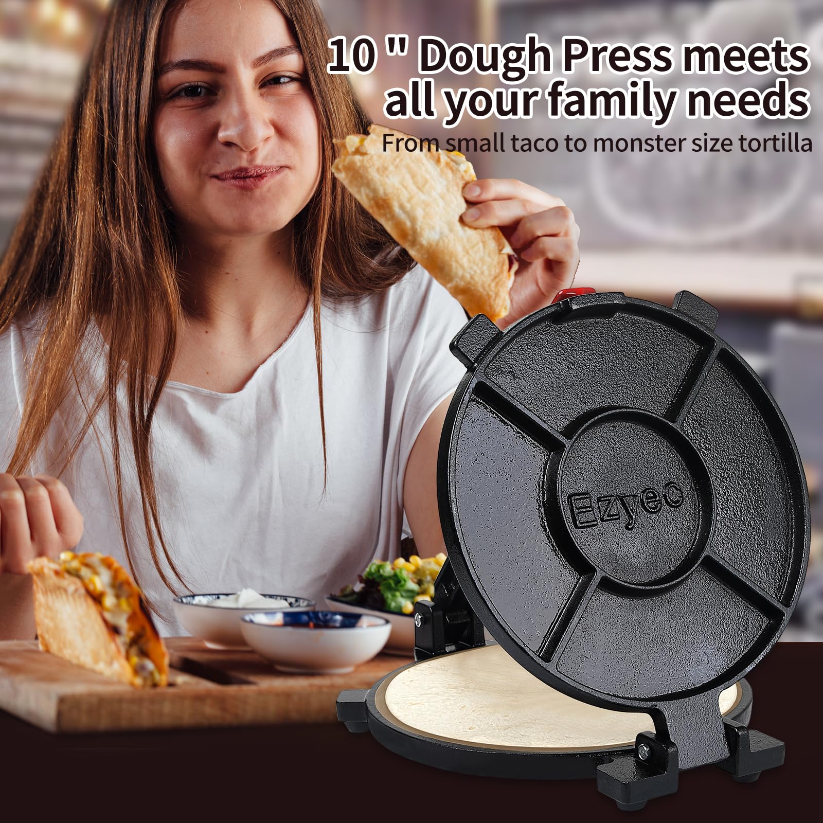 Snapklik.com : Ezyec Cast Iron Tortilla Press 8-10 Inch, Large Roti Maker