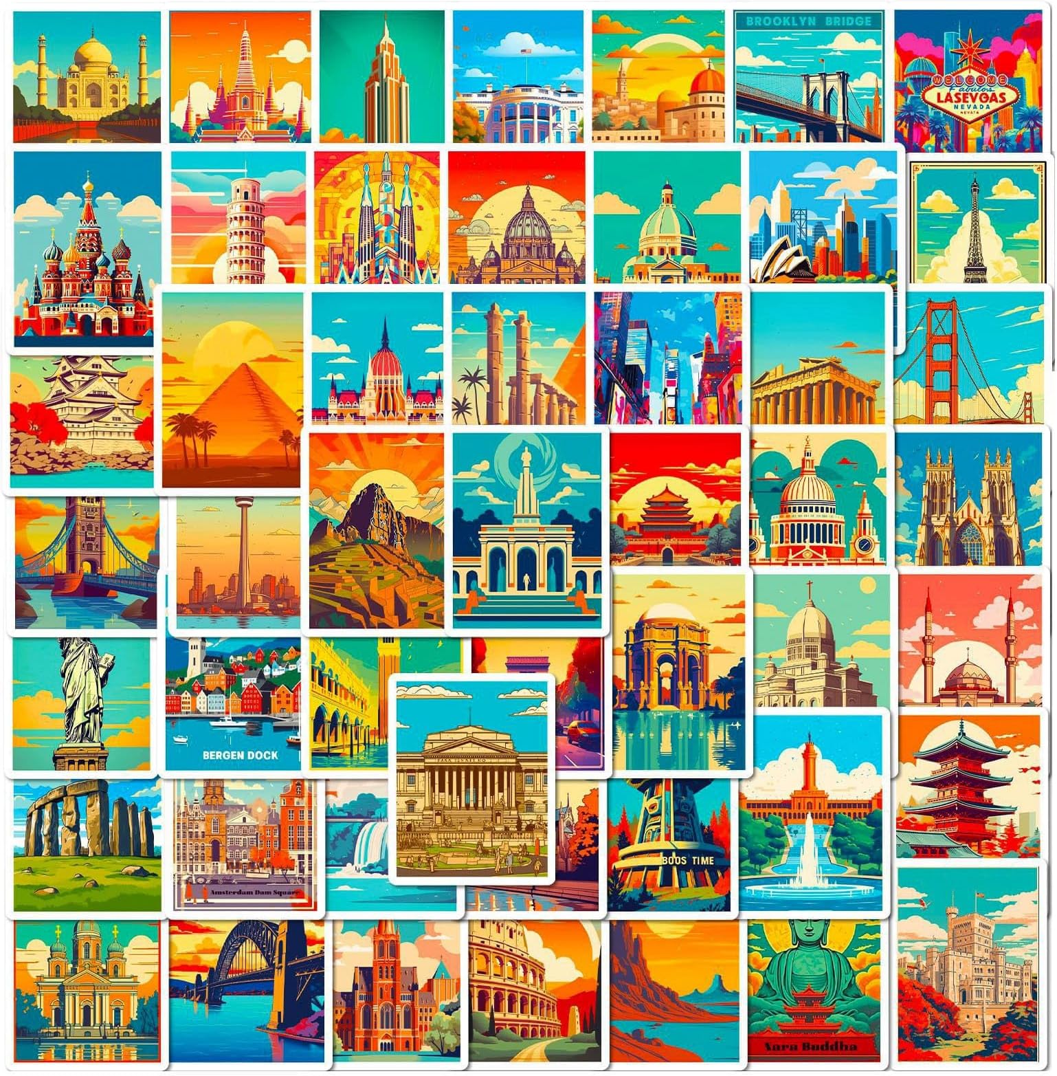 Amazon.com: World-Famous Landmarks Travel Stickers 100PCS Waterproof ...