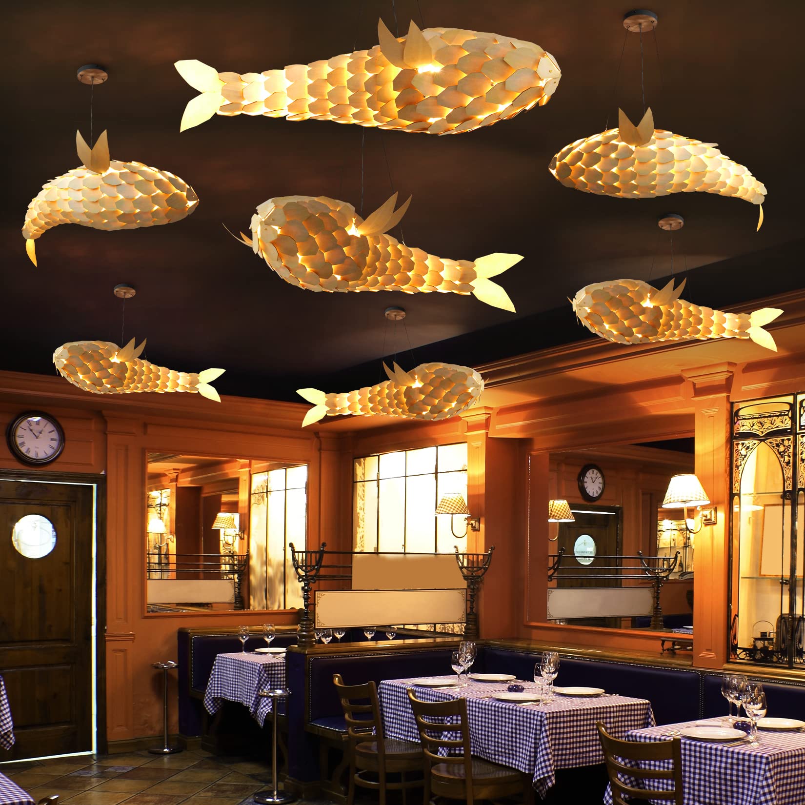 Blue Fish Pendant Light Two Tone Bamboo Blue Pendant Lights Triple