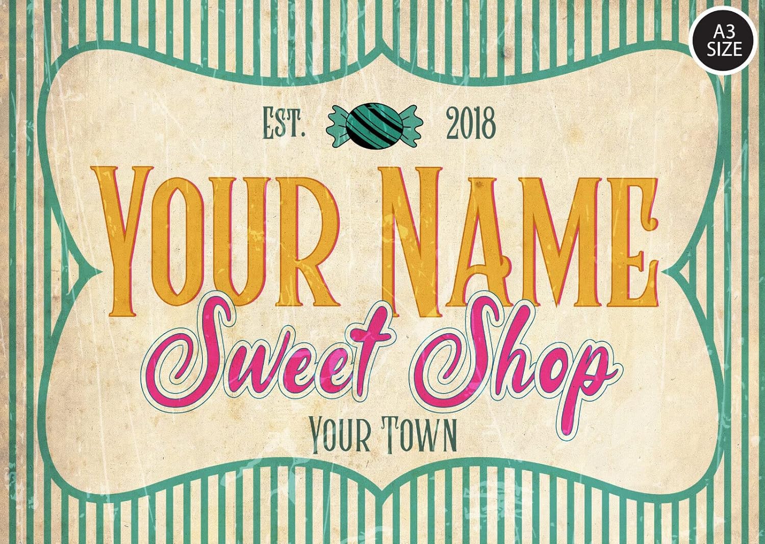 ELITEPRINT Personalised SWEET SHOP SIGN Vintage Style Store Gift ...