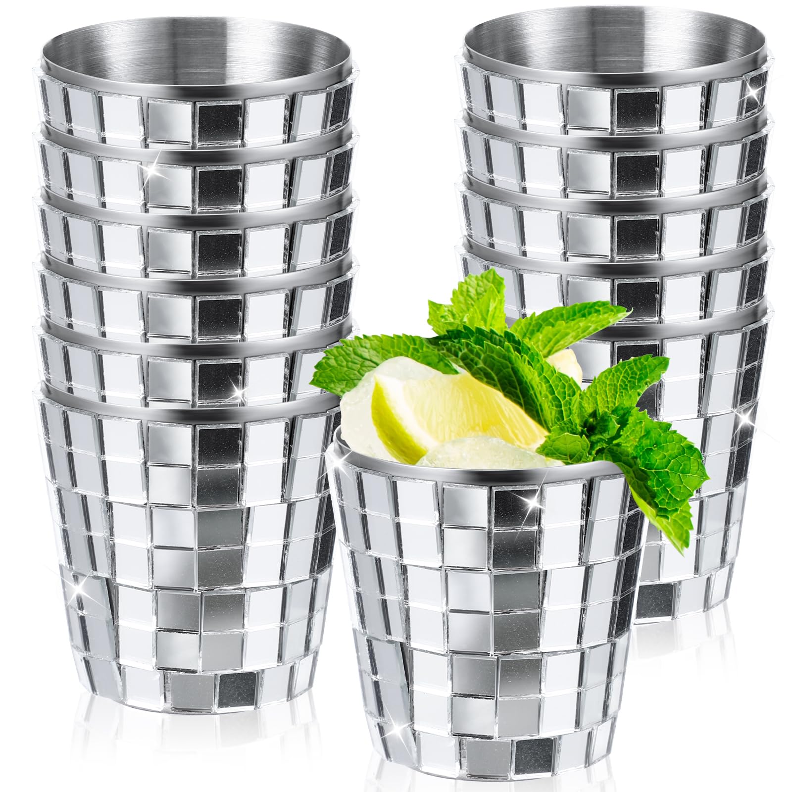 Amazon.com | Yiyiring 12 Pcs 1 oz Disco Ball Glitter Shot Cups Metal ...