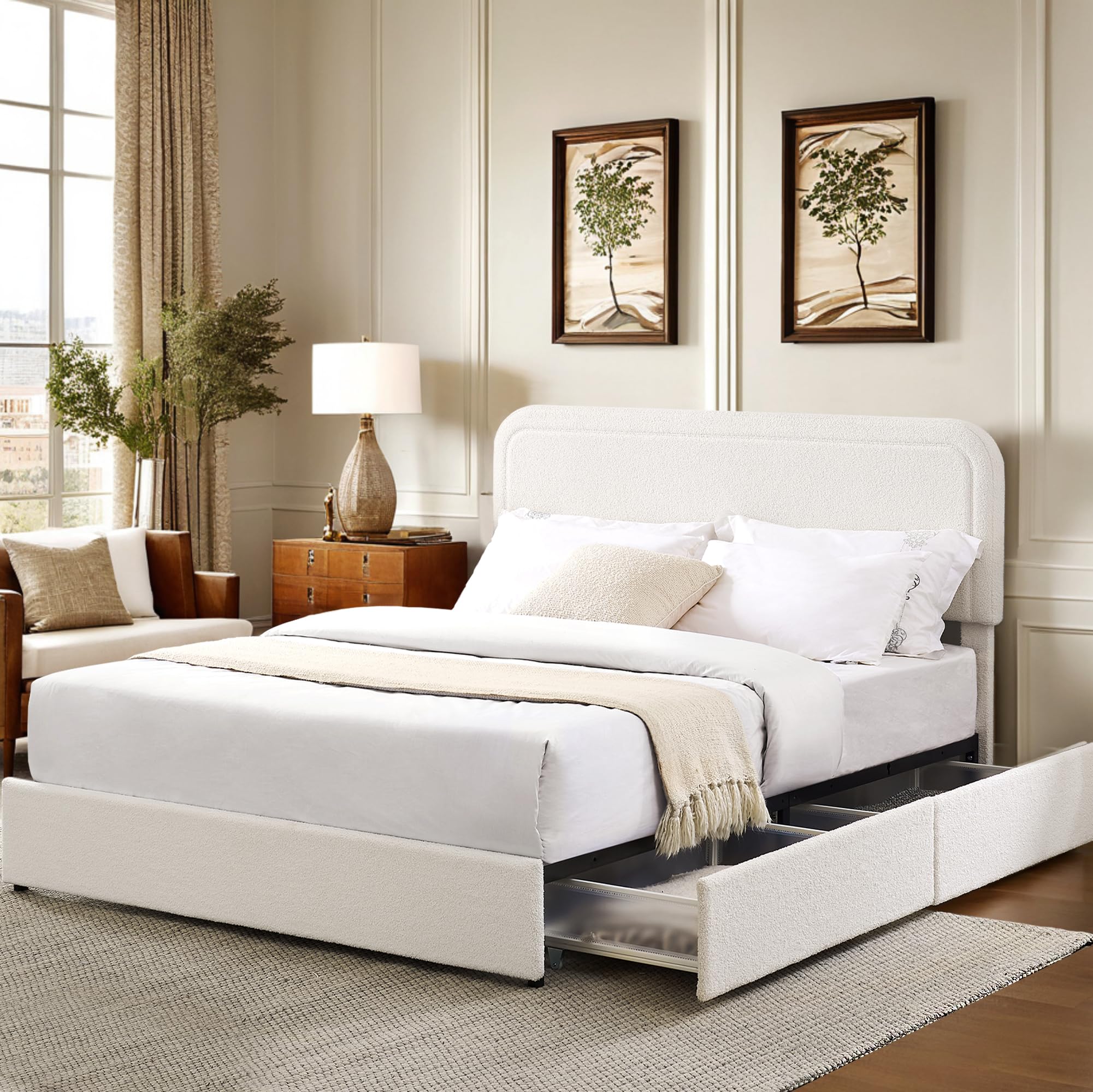 Amazon.com: ENICFENA Queen Size Upholstered Platform Bed with Storage ...