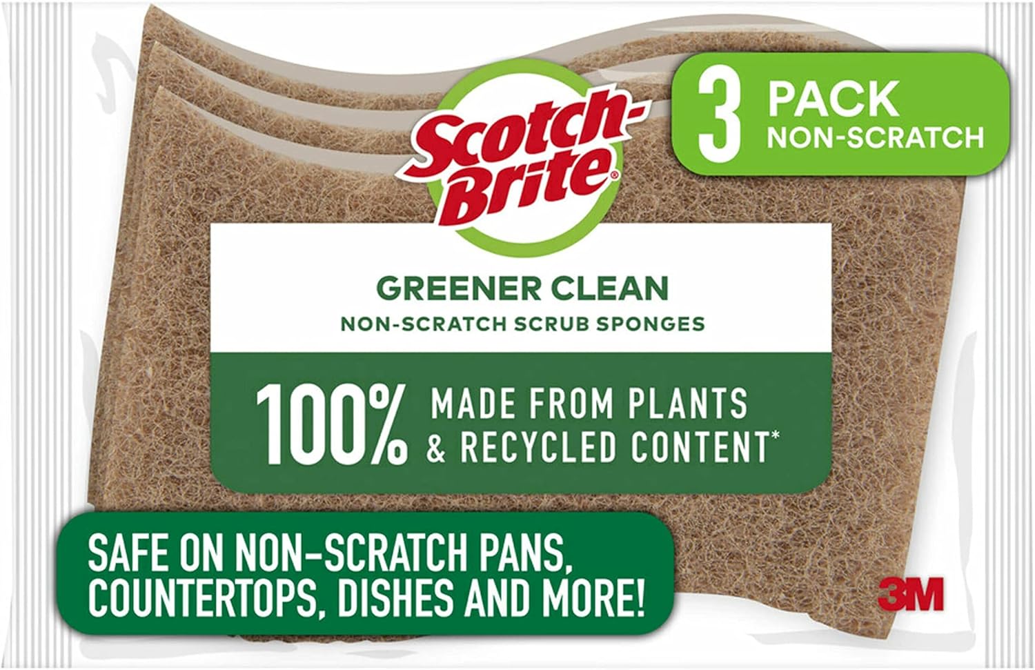 Amazon.com: Scotch-Brite Greener Clean Non-Scratch Scrub Sponges, 3 ...