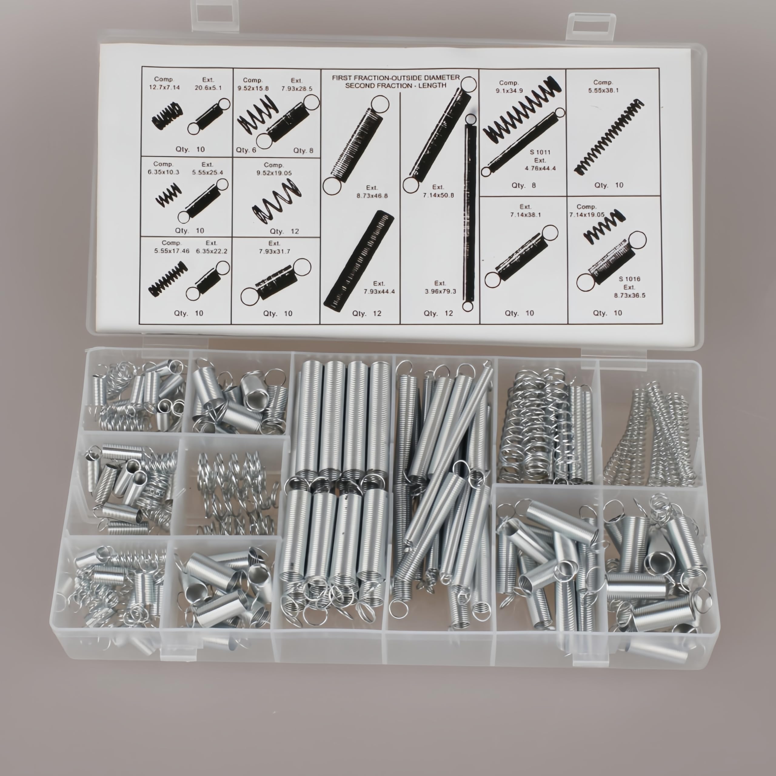 200 Piece Spring Assortment Set Zinc Plated Compression and Extension ...