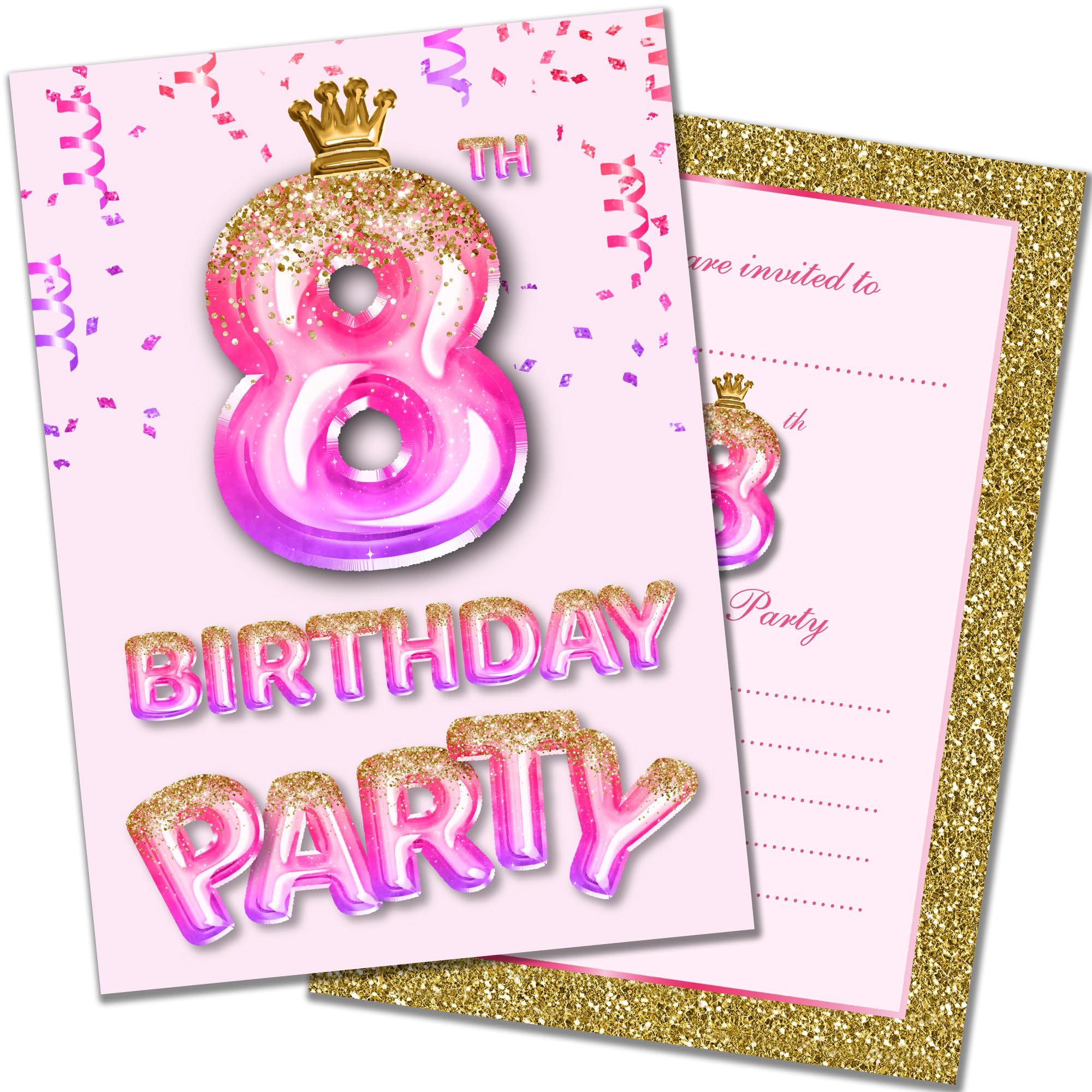 Olivia Samuel 20 Pack of 8th Birthday Invitations with Envelopes – Pink ...