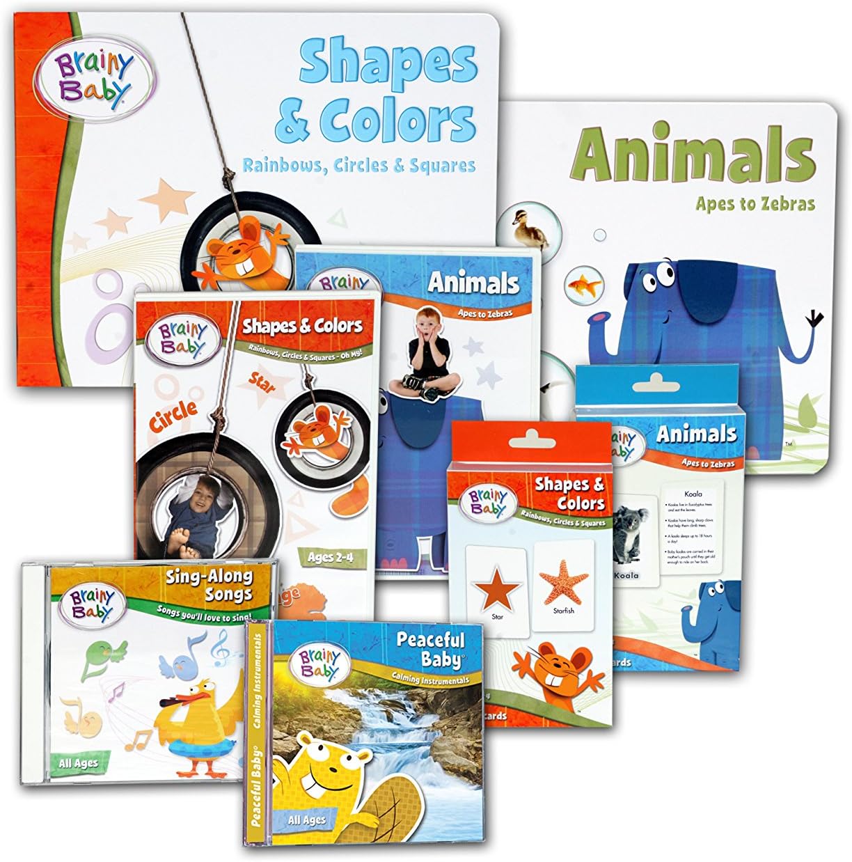 Amazon.com: Brainy Baby Shapes & Colors and Animals DVDs, Flashcards ...
