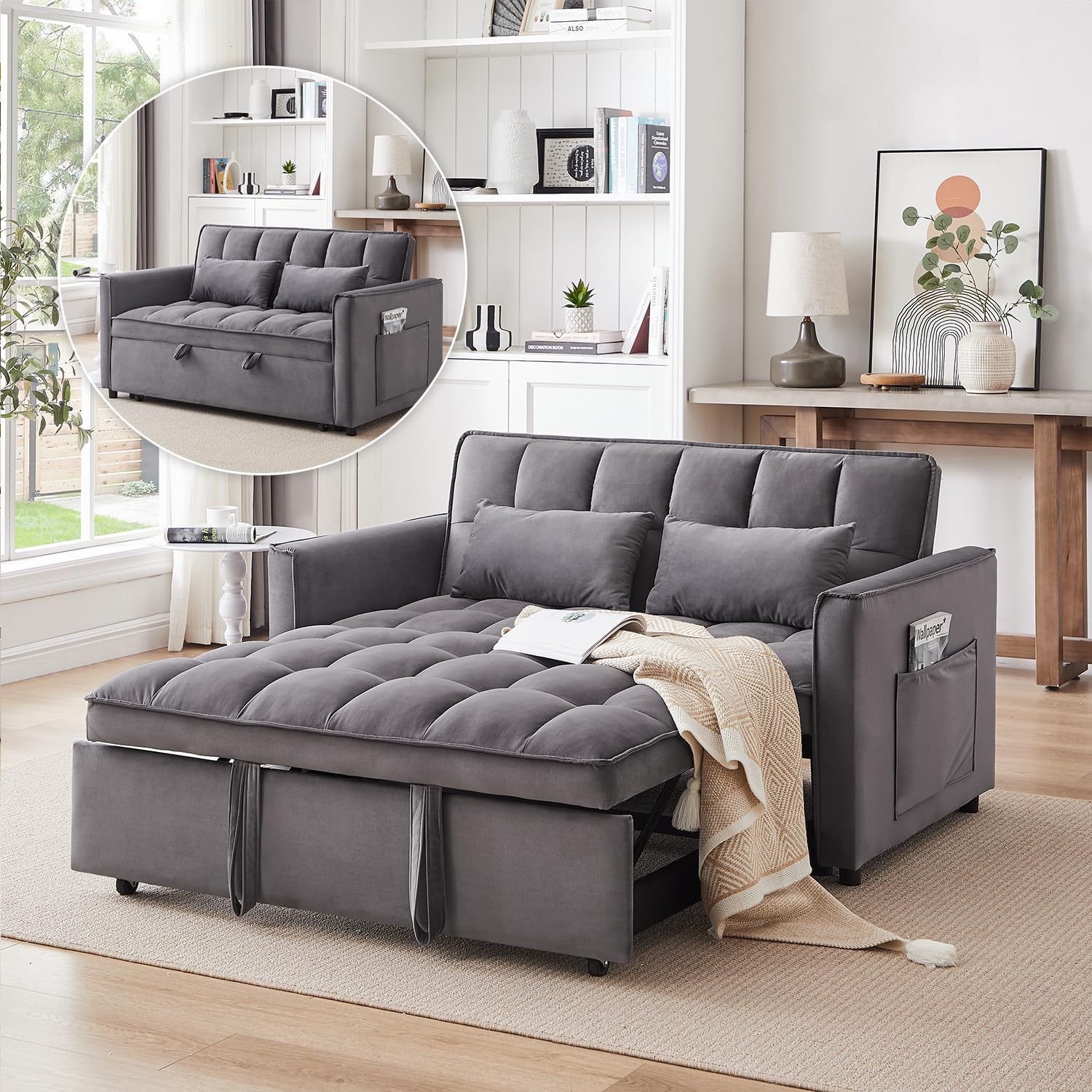 Amazon.com: SPOWAY 3 in 1 Sleeper Sofa Couch Bed, Velvet Convertible ...