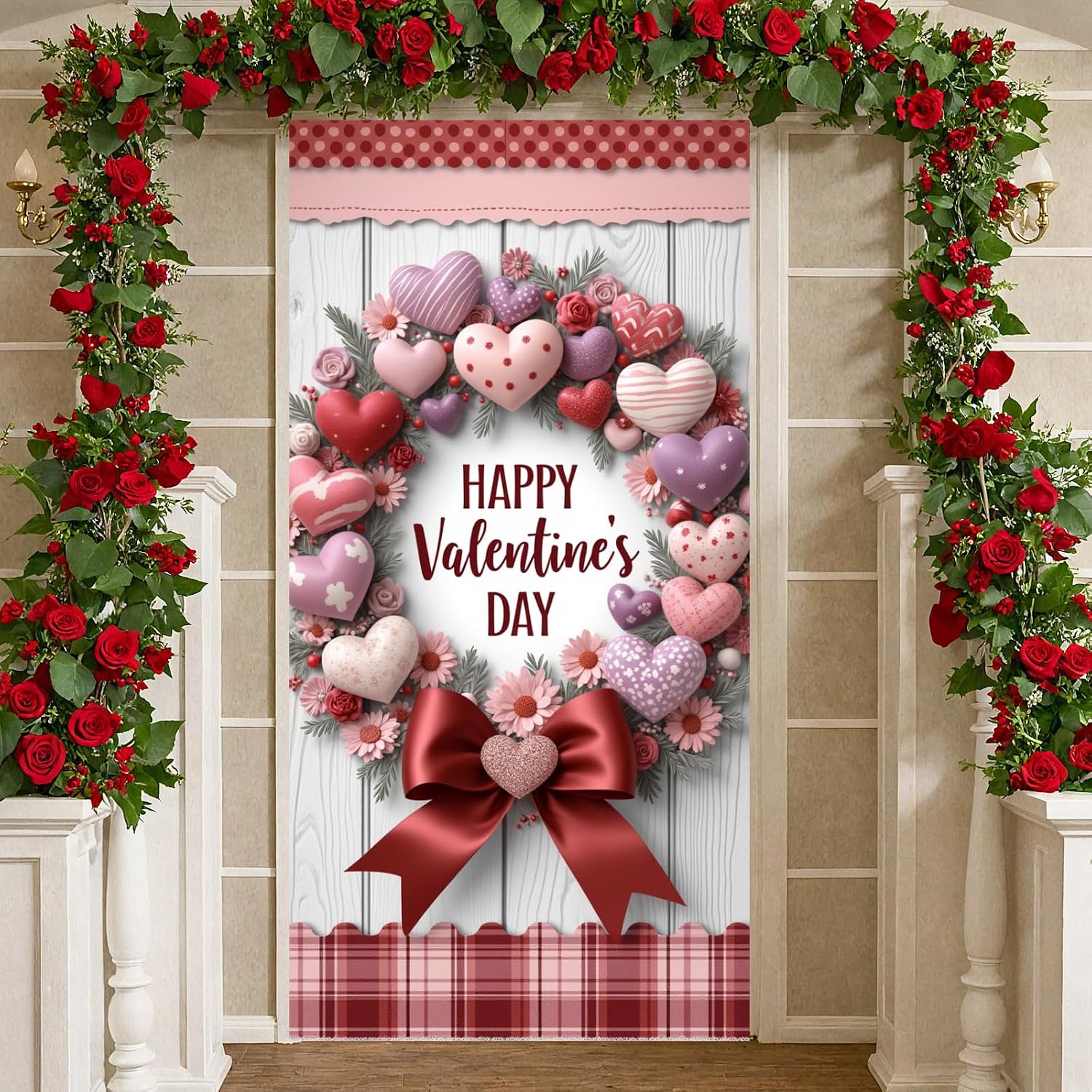 Amazon.com: Happy Valentine'S Day Banner Valentines Day Door Cover Red ...