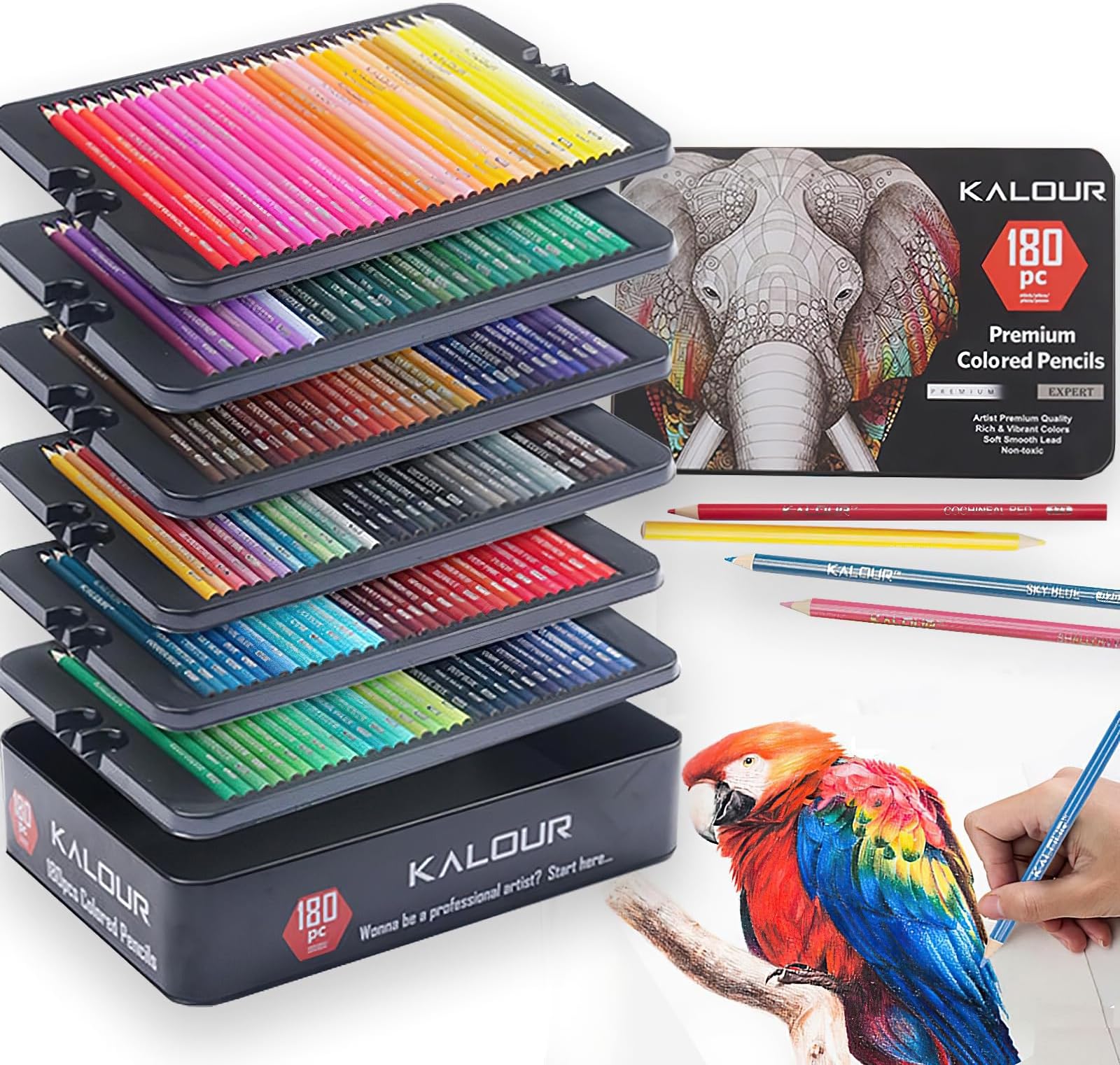 MGKR Set de Arte Profesional, 180 Piezas Kit de Dibujo Colores ...