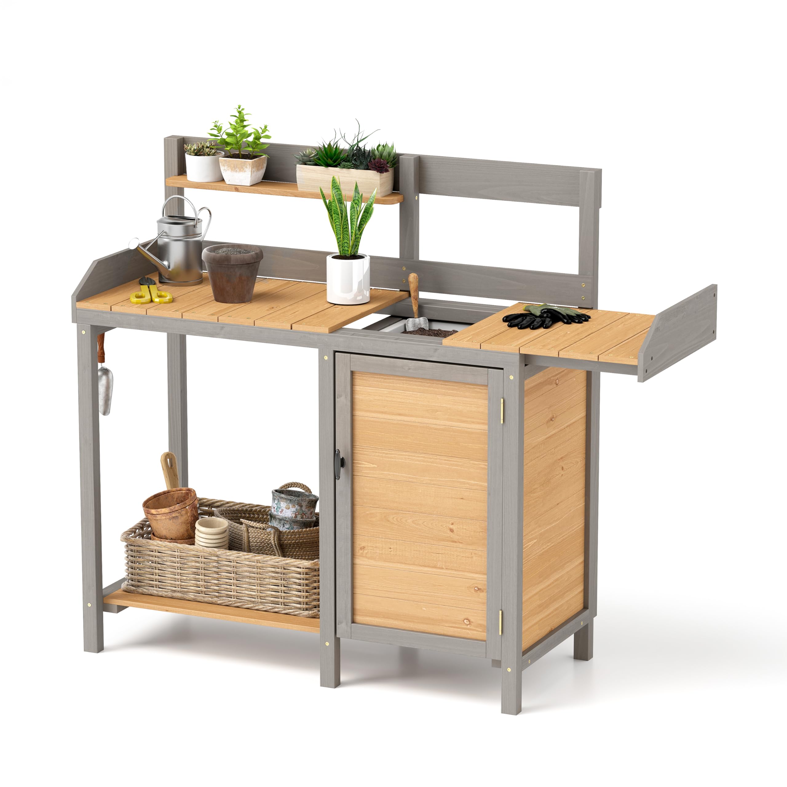 Amazon.com: Wooden Potting Bench Table with Sink,Outdoor Garden Table ...