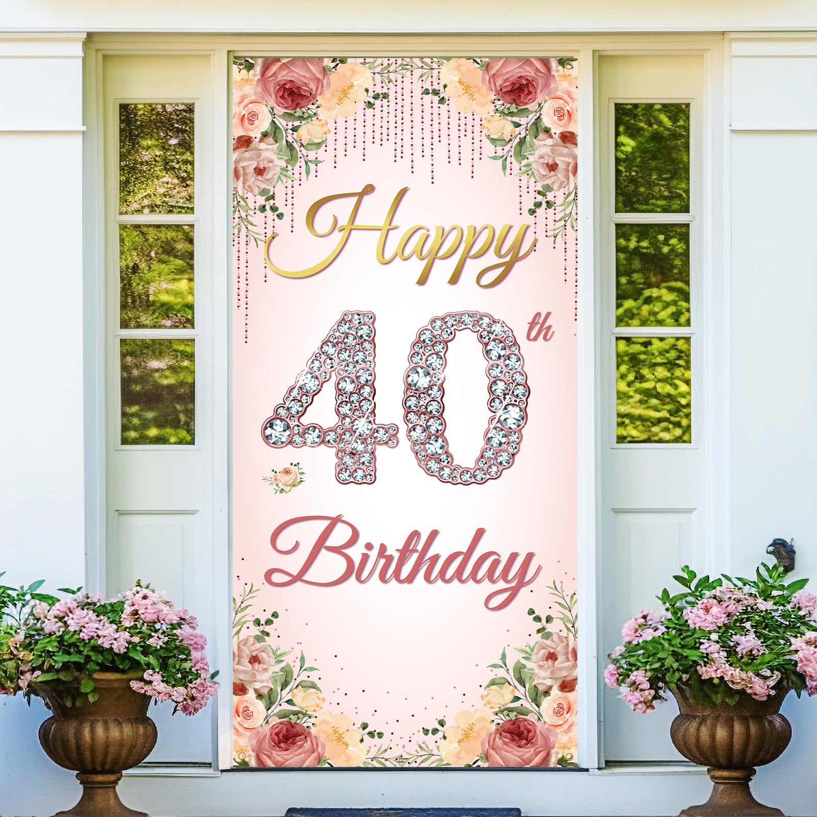 Amazon.com: HTDZZI 40th Birthday Door Backdrop Banner, Happy 40th ...