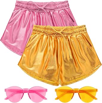 URATOT 2 Pack Women's Metallic Shorts Shiny Sparkly Yoga Rave Pants ...