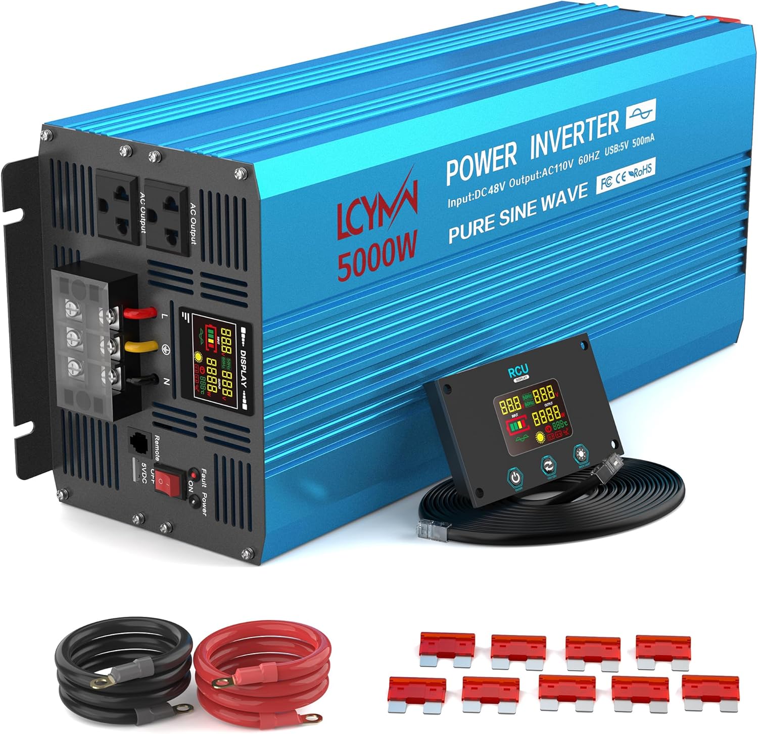 Power Inverter 5000 Watt Pure Sine Wave 48V DC to 110V/120V AC 10000W ...