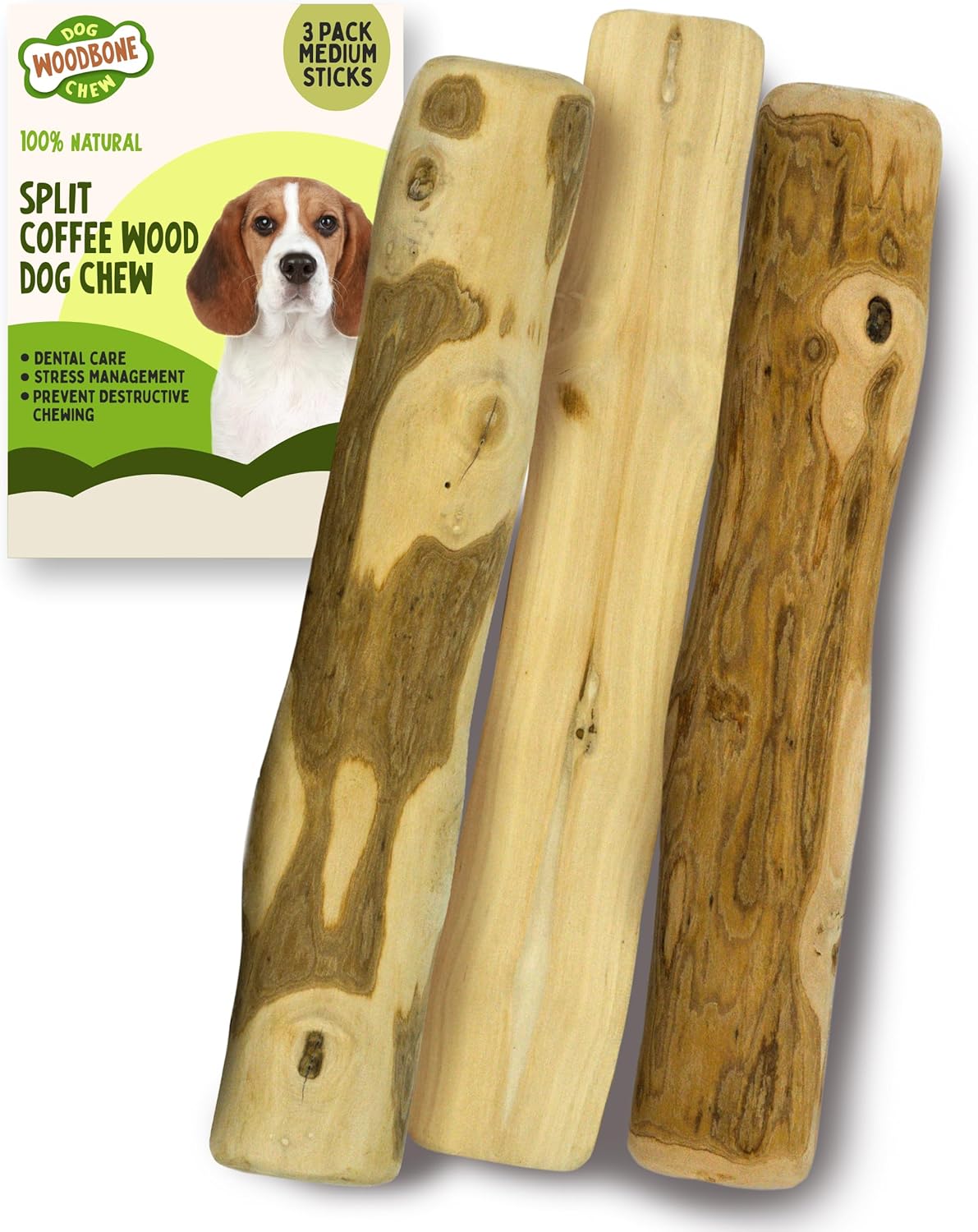 Woodbone Split Coffee Wood Dog Chew Stick for Medium Dogs - Natural ...