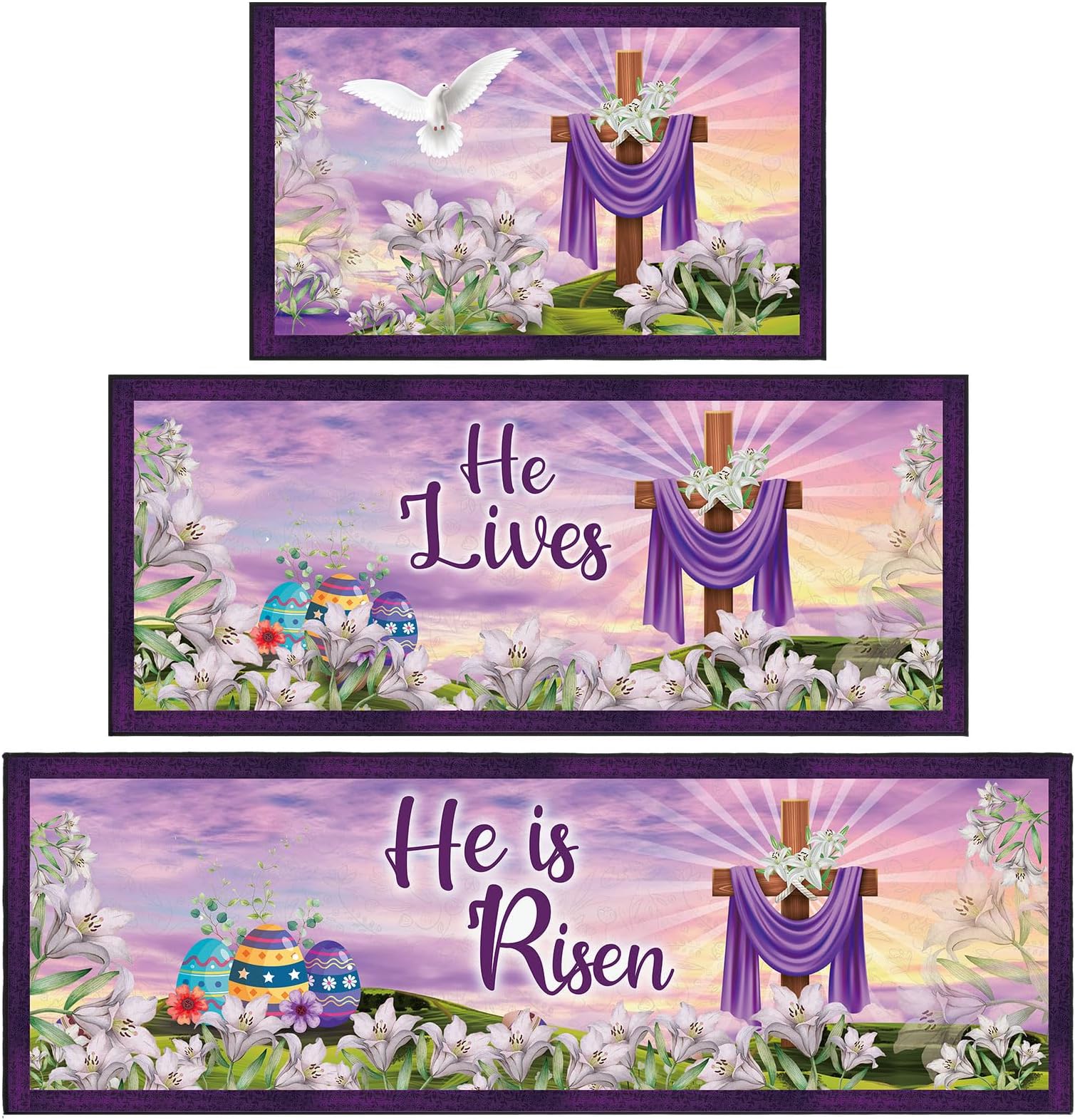 Amazon.com: SiliFine Easter Rug He is Risen Mat Set of 3 Easter Kitchen ...