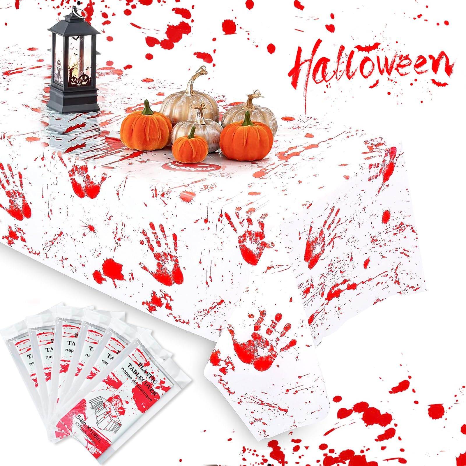 Amazon.com: Guzbewu Bloody Handprint Tablecloth,Scary Halloween ...