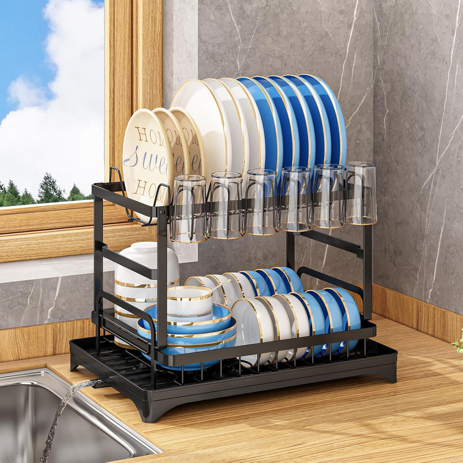 Amazon.com - JMSUPNB Multifunctional Dish Rack, Rustproof 2-Tier Dish ...