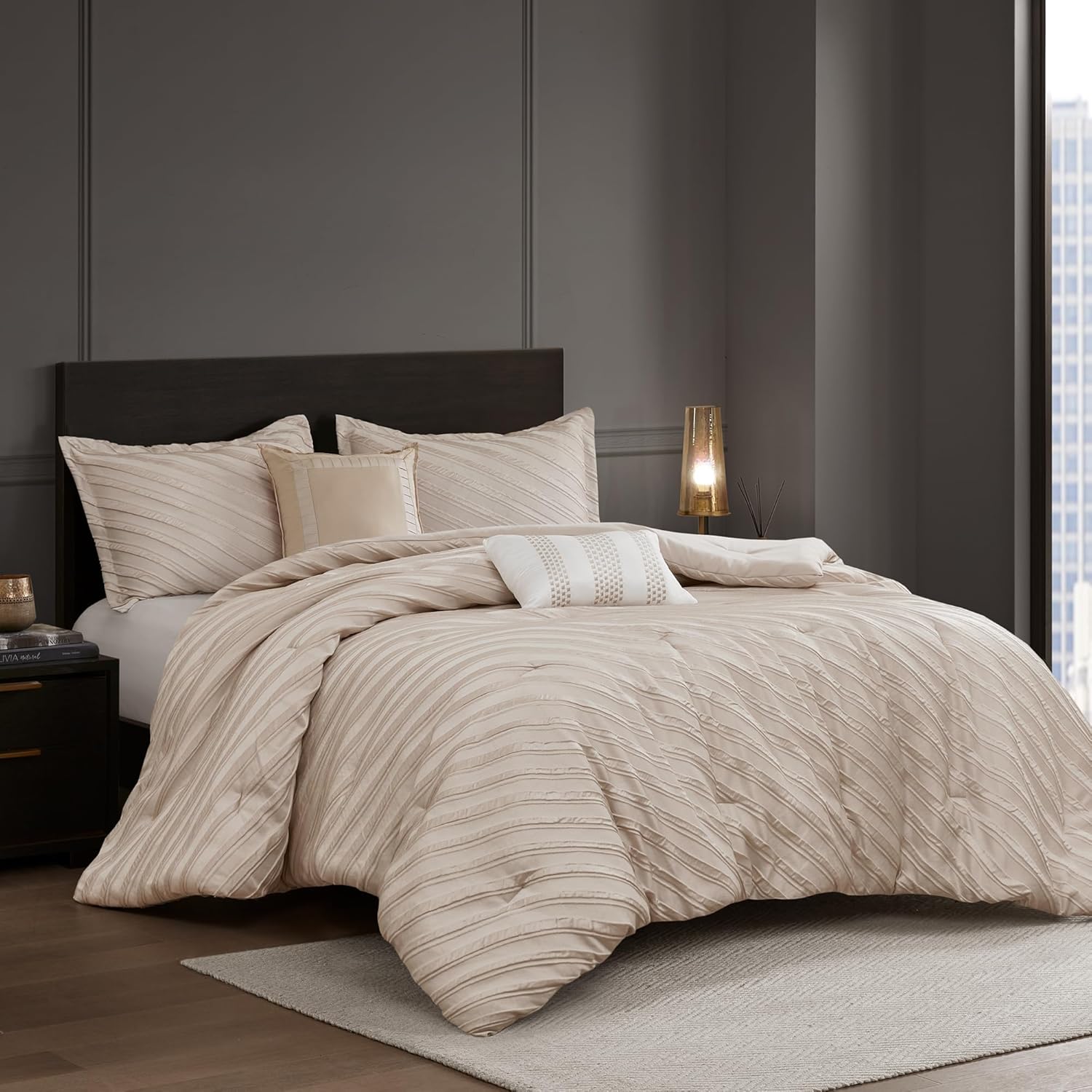 Amazon.com: Madison Park King Comforter Set Raised Jacquard Texture ...