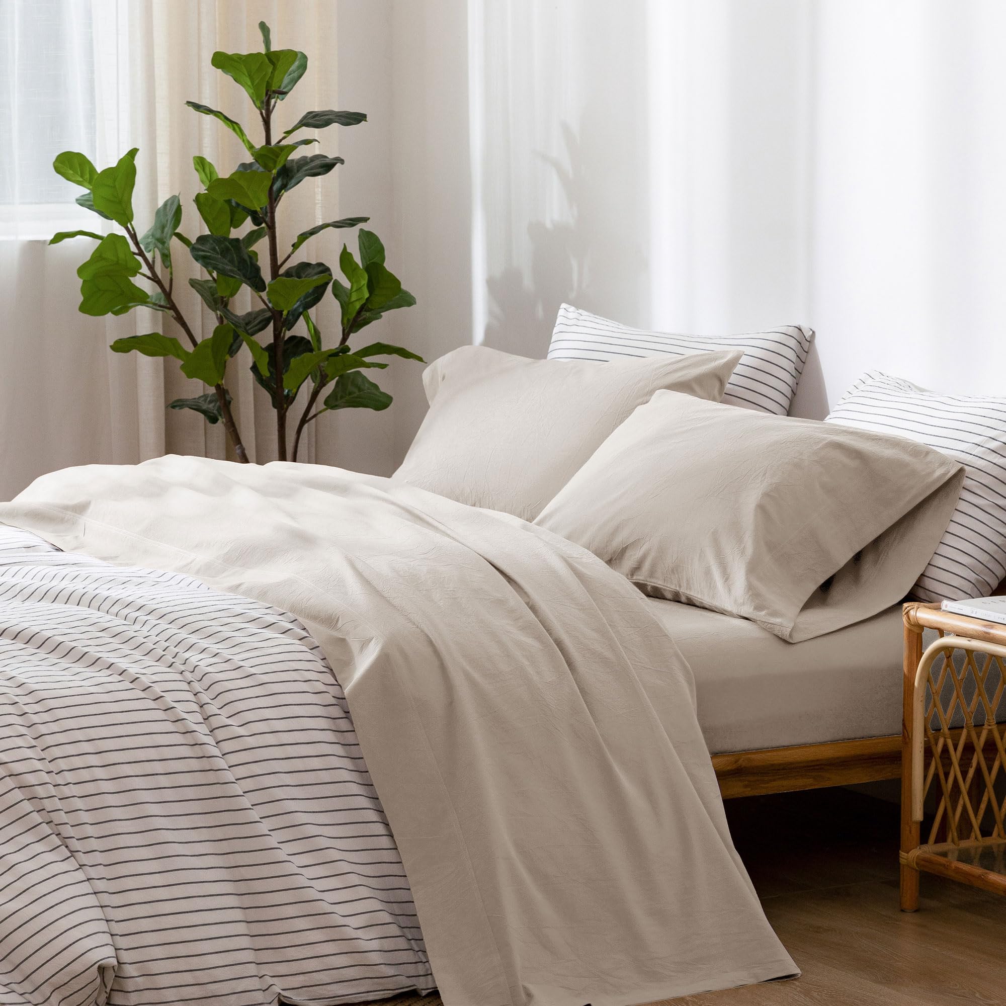 Amazon.com: MooMee Bedding Sheet Set 100% Washed Cotton Linen Like ...