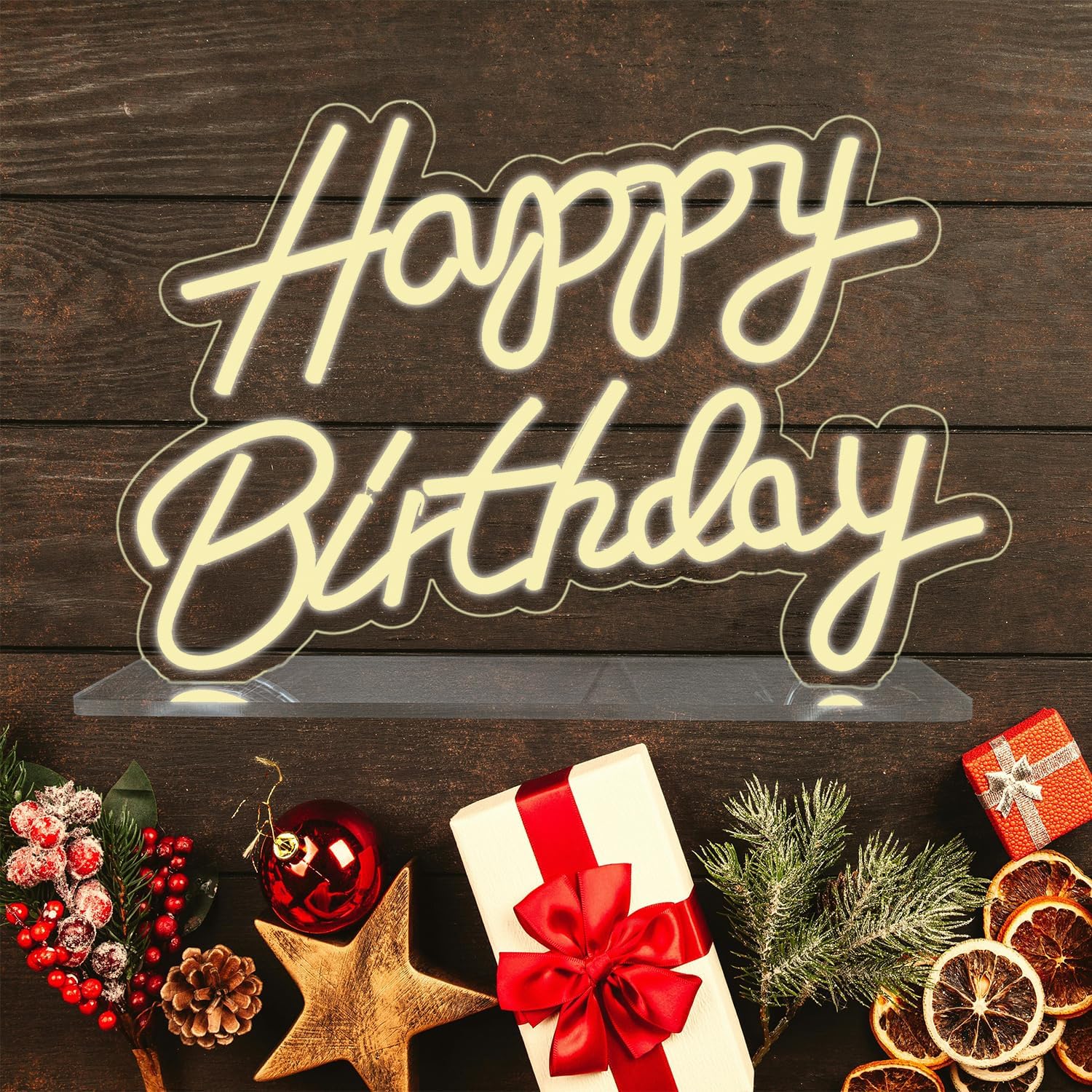 Amazon.com : Warm Light Happy Birthday Light Up Sign, with Base Can Be ...