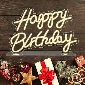 Amazon.com : Warm Light Happy Birthday Light Up Sign, with Base Can Be ...